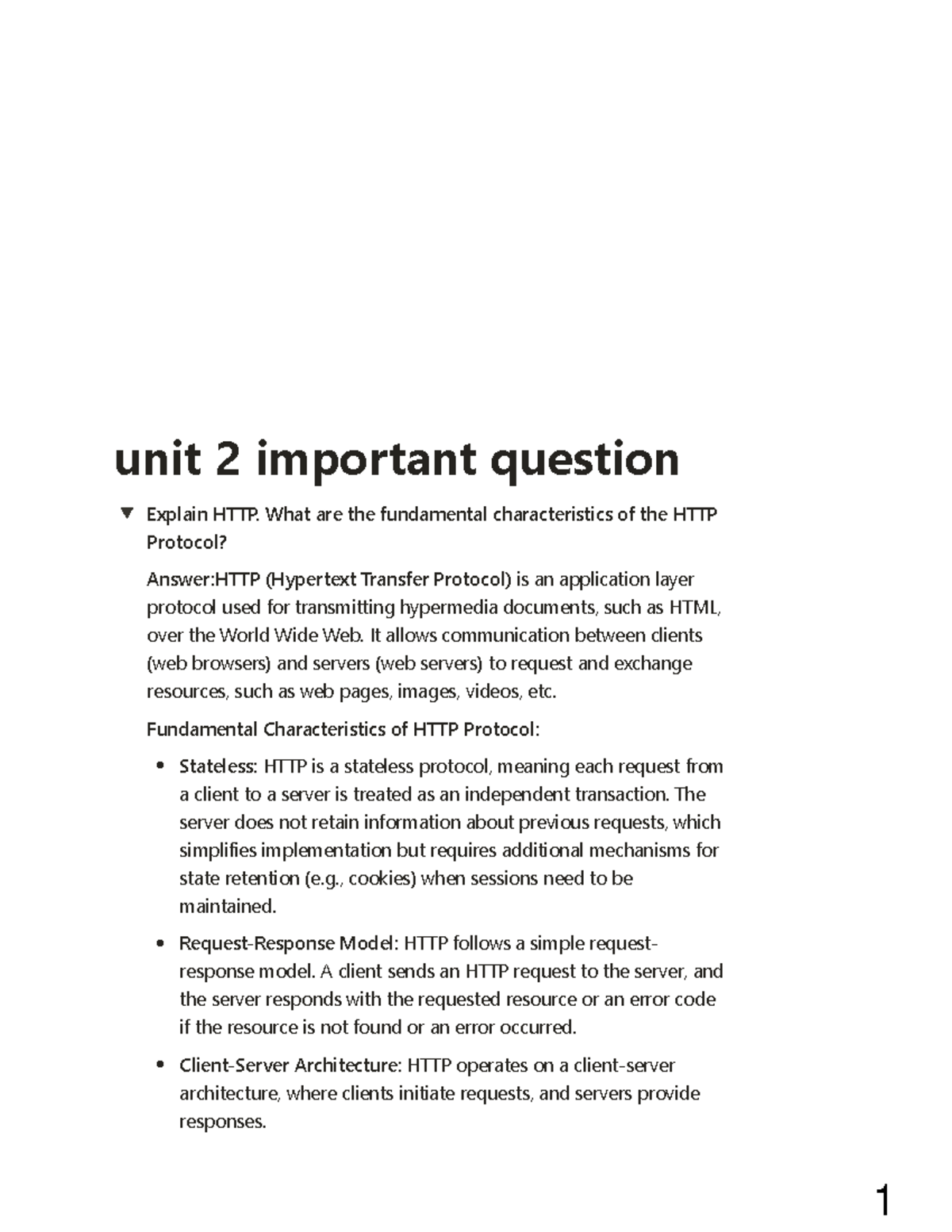 Unit 2 important question - unit 2 important question Explain HTTP. What are the fundamental ...