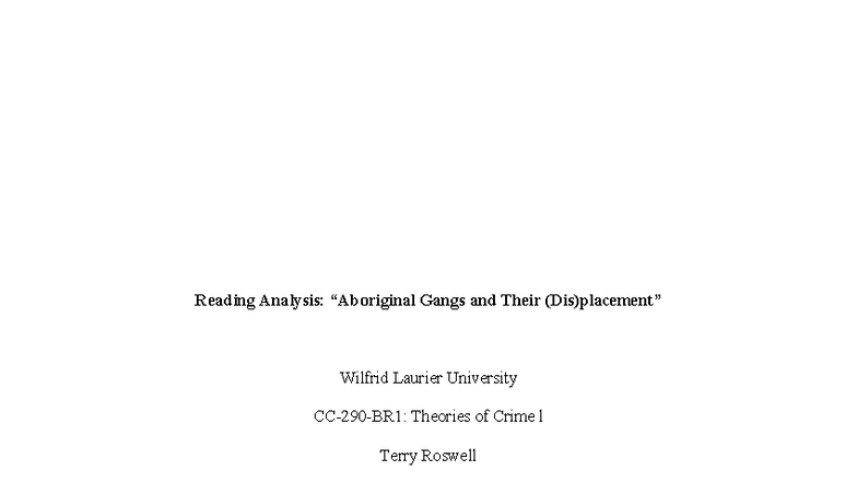 Reading Analysis: Gangs and Their Theories of Crime (WLU) - Studocu