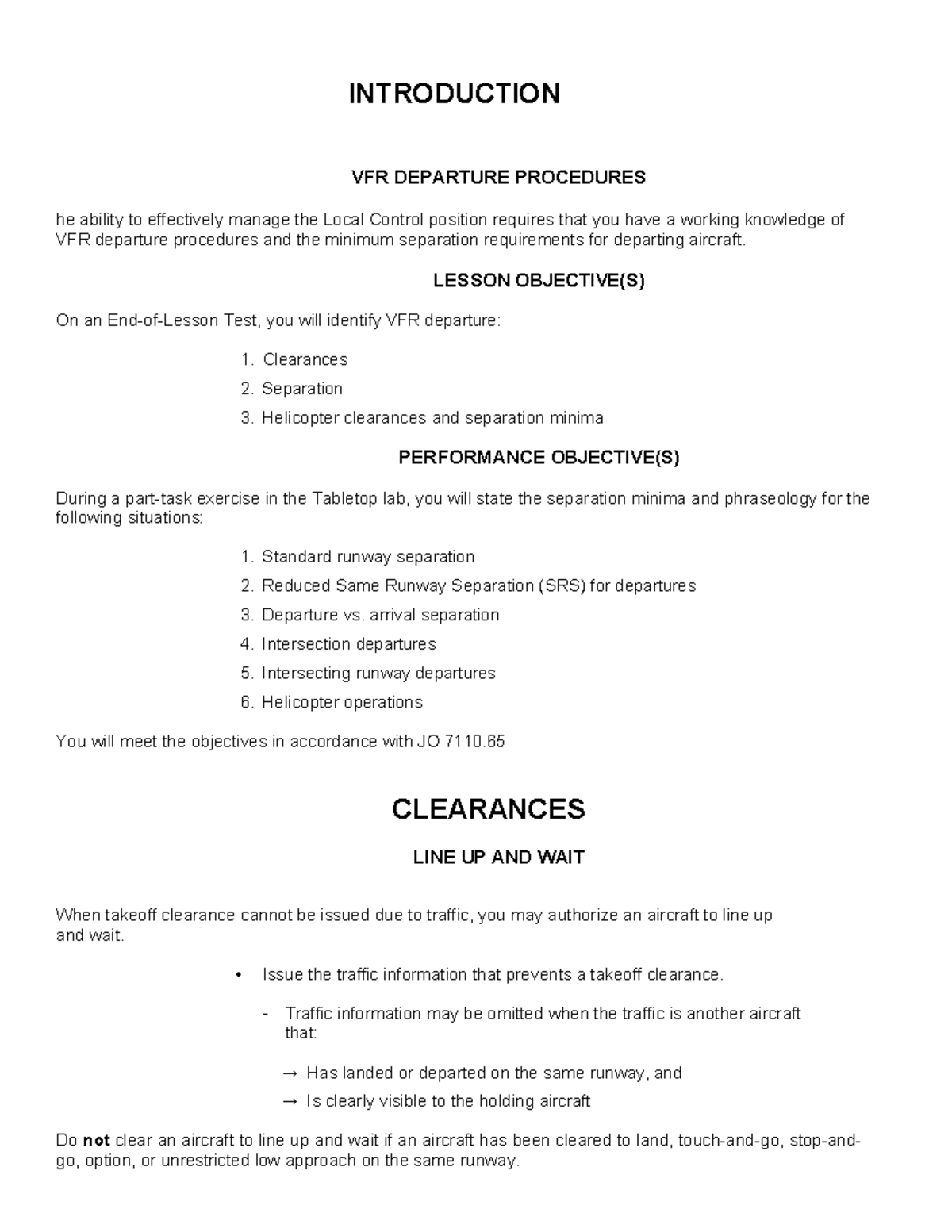ATC 101: VFR Departure Procedures & LUAW Guidelines - Studocu