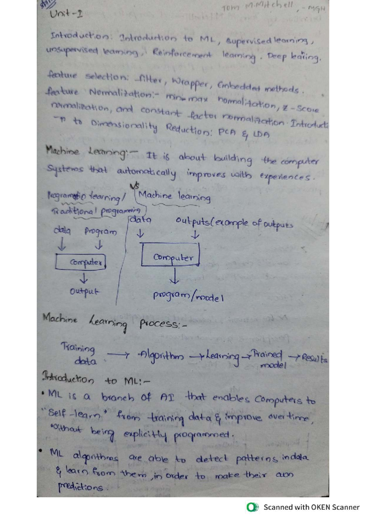ML U-1: Intro to Machine Learning, Supervised & Unsupervised Learning - Studocu