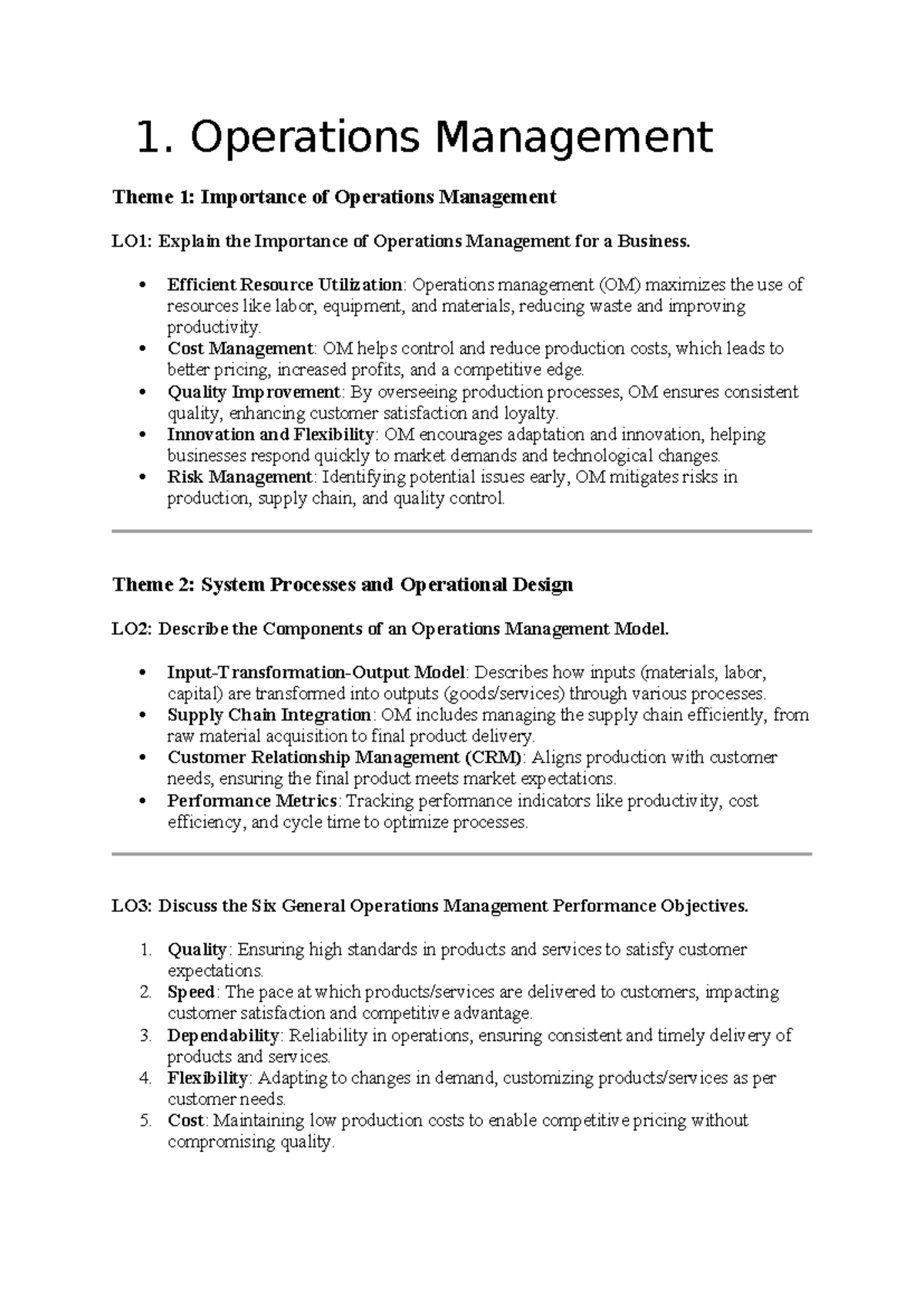 Business Management Summary Notes (BM101) - Operations, Marketing ...