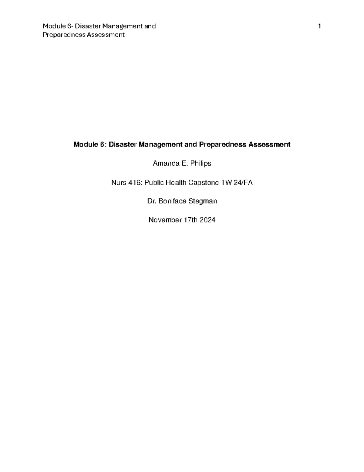 Module 6- Disaster Management - Preparedness Assessment Module 6 ...