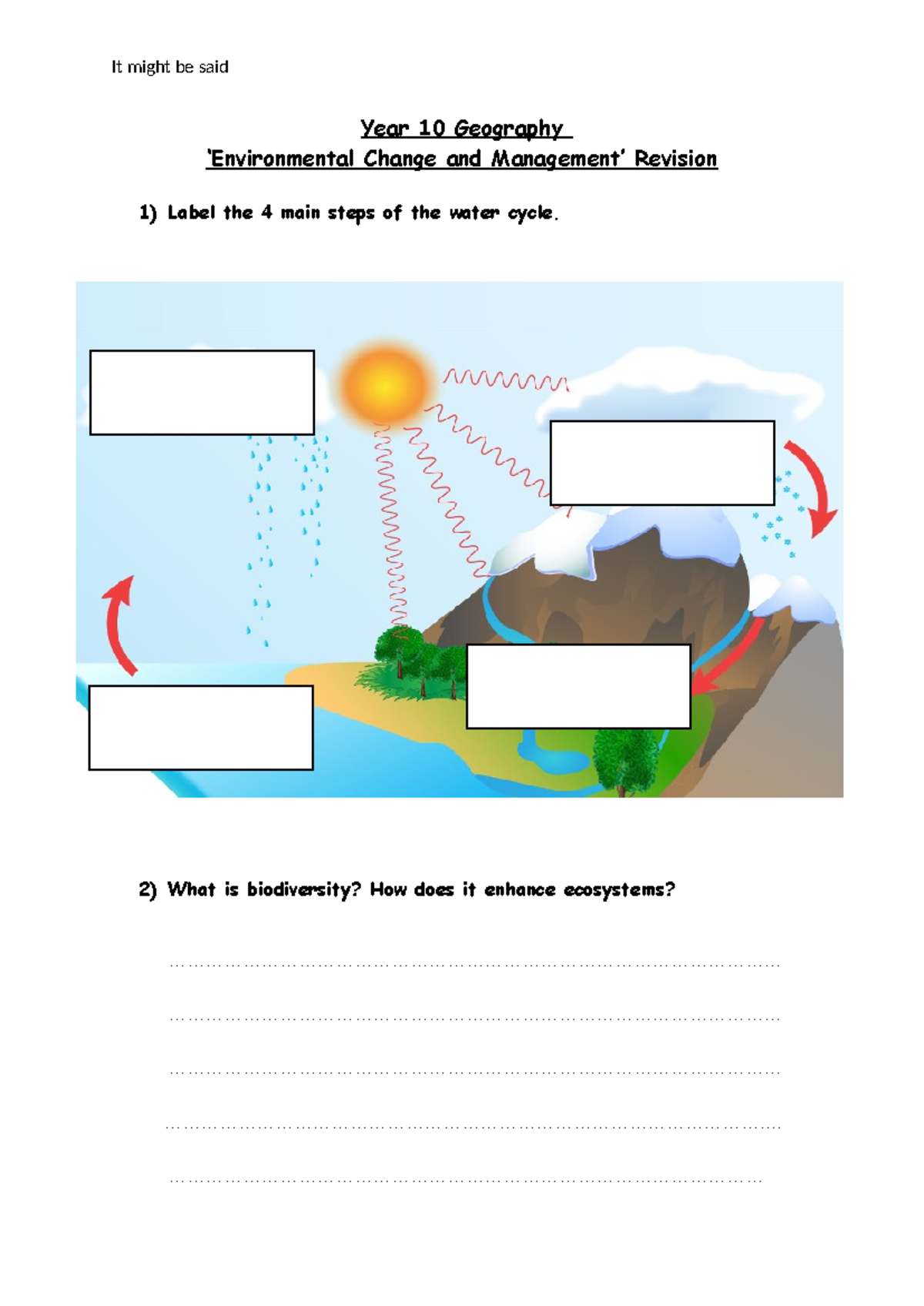 Geo exam Revision 1 - Year 10 Geography ‘Environmental Change and ...