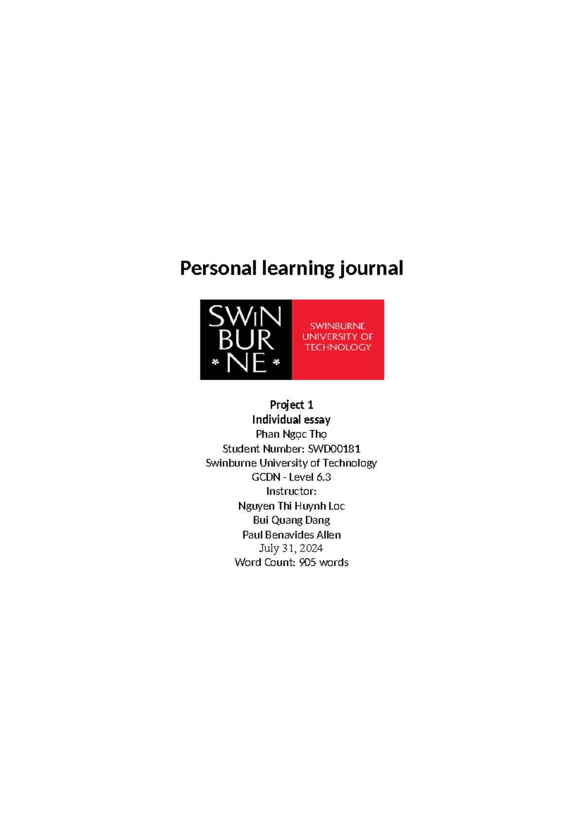 Personal learning journal - Personal learning journal Project 1 ...