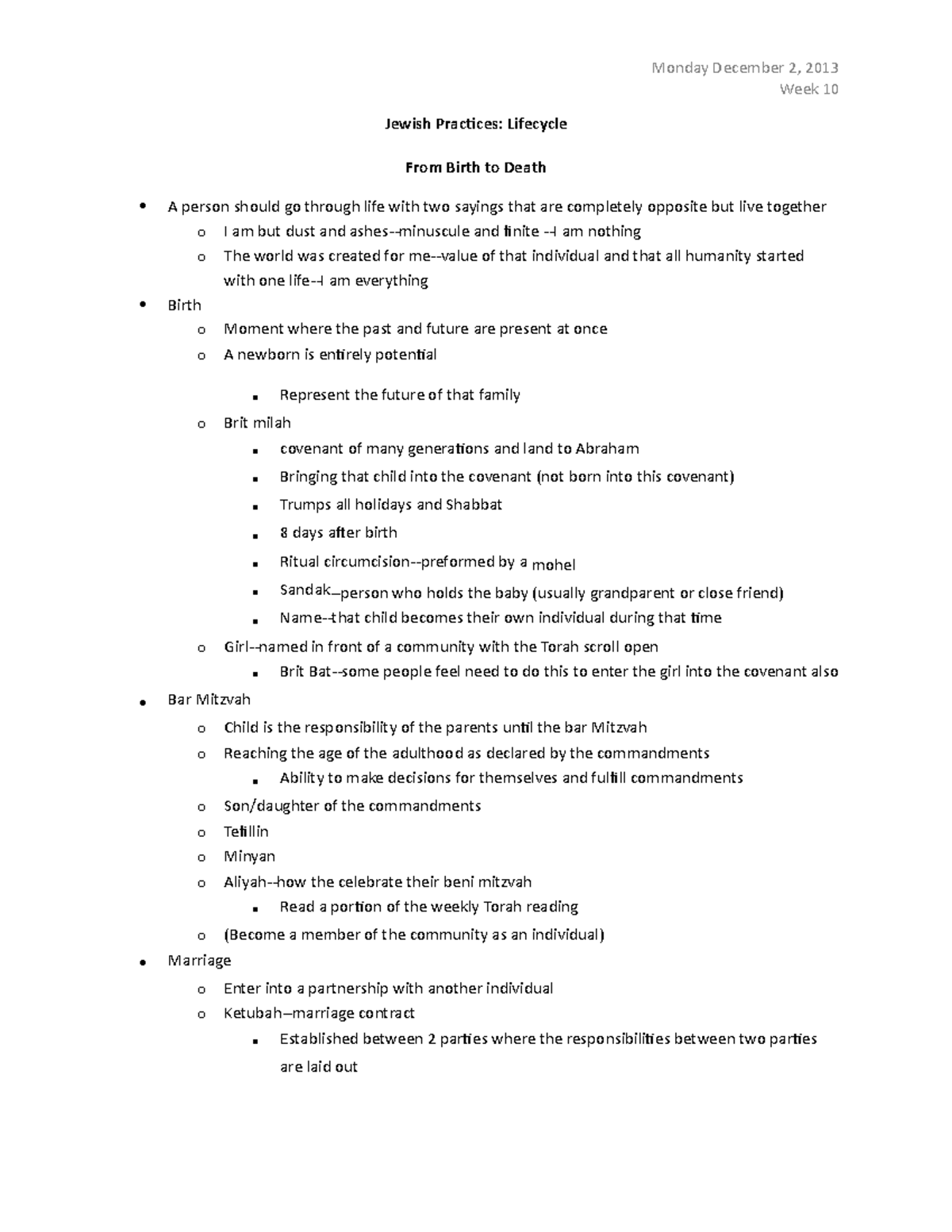 Jewish Practice-Life Cycles - Week 10 Jewish Practices: Lifecycle From ...