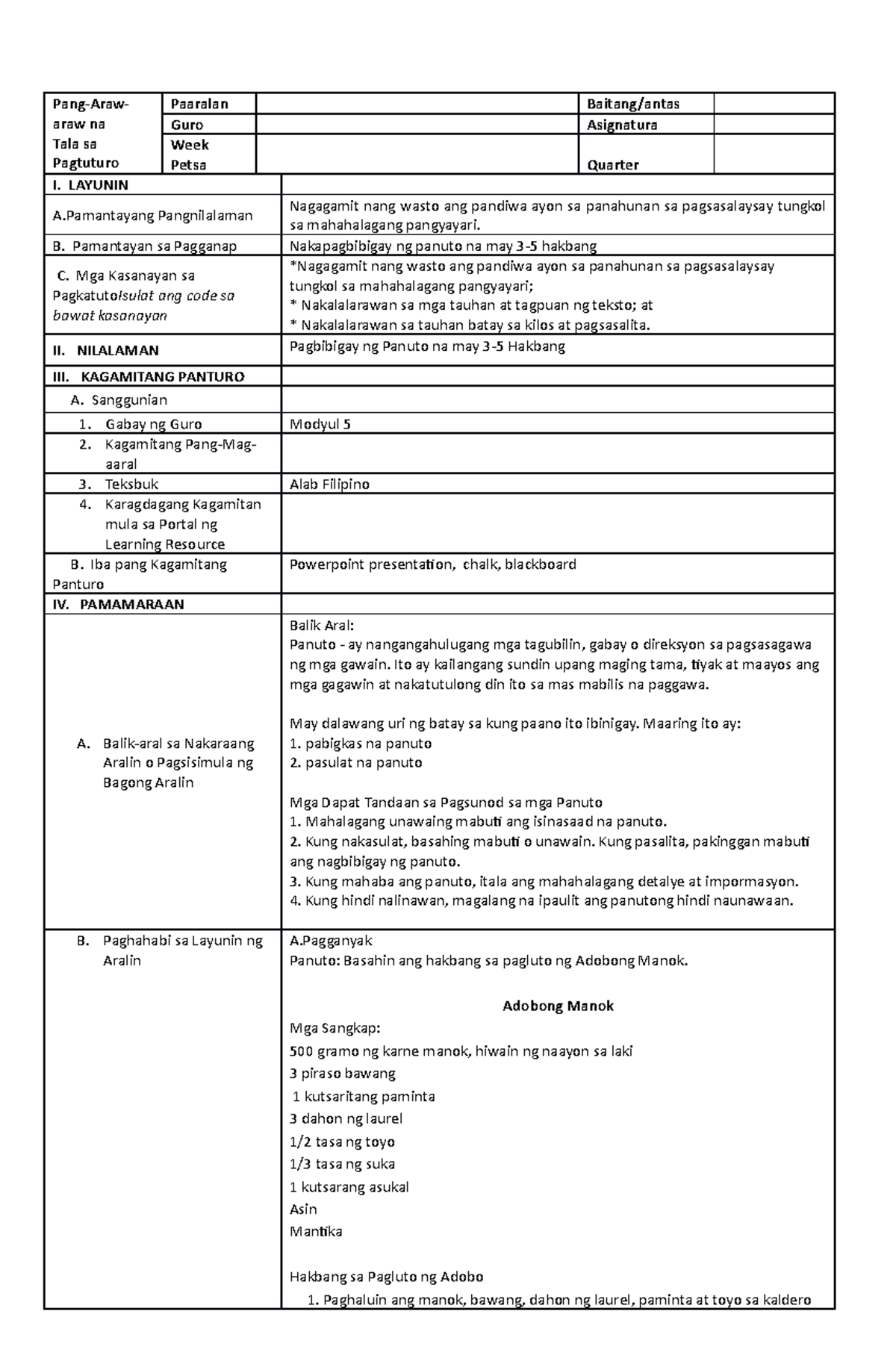 Pagbibigay ng panuto ng may 3-5 hakbang - Pang-Araw- araw na Tala sa ...