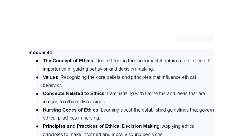 Ethical Considerations in Nursing Practice: Module 44 Overview - Studocu
