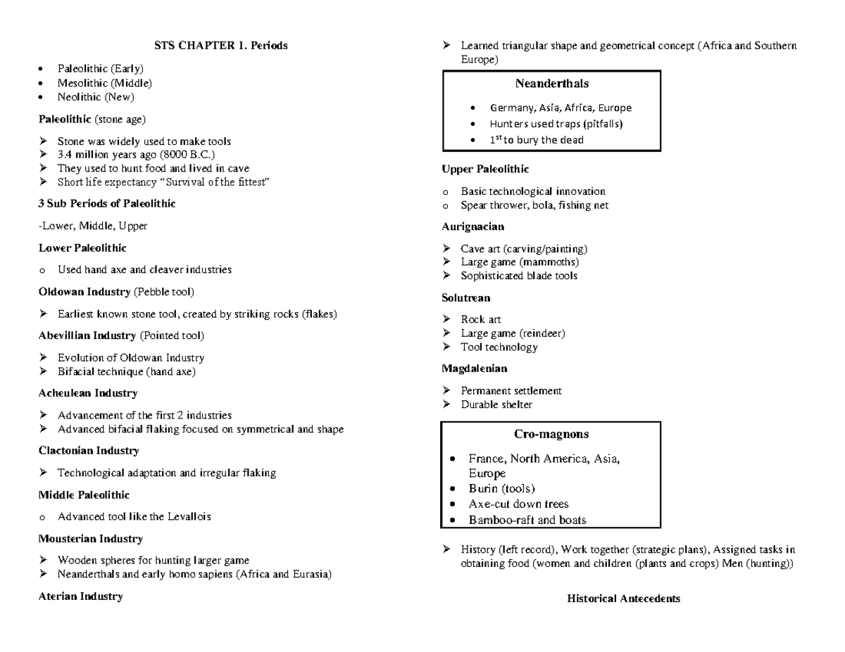 STS CHAPTER 1: Evolution of Early Civilizations and Technological ...