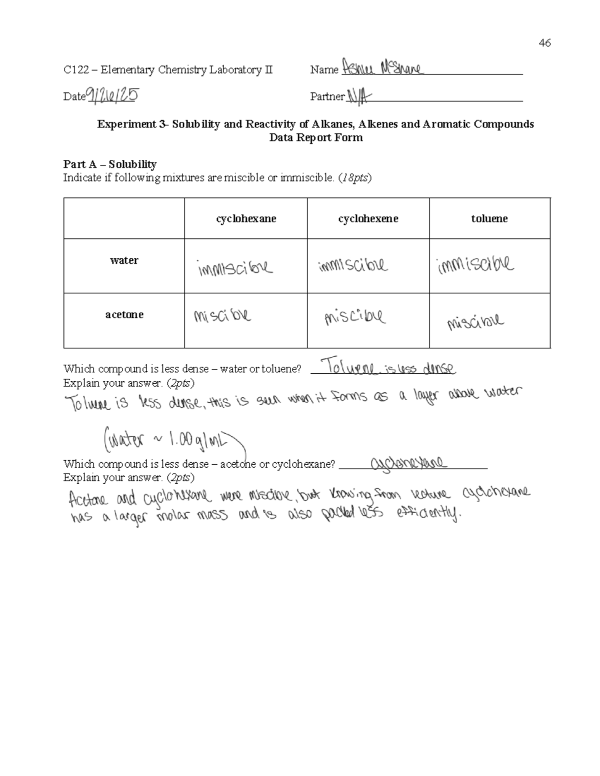 C122 - Elementary Chemistry Lab II: Solubility & Reactivity of ...