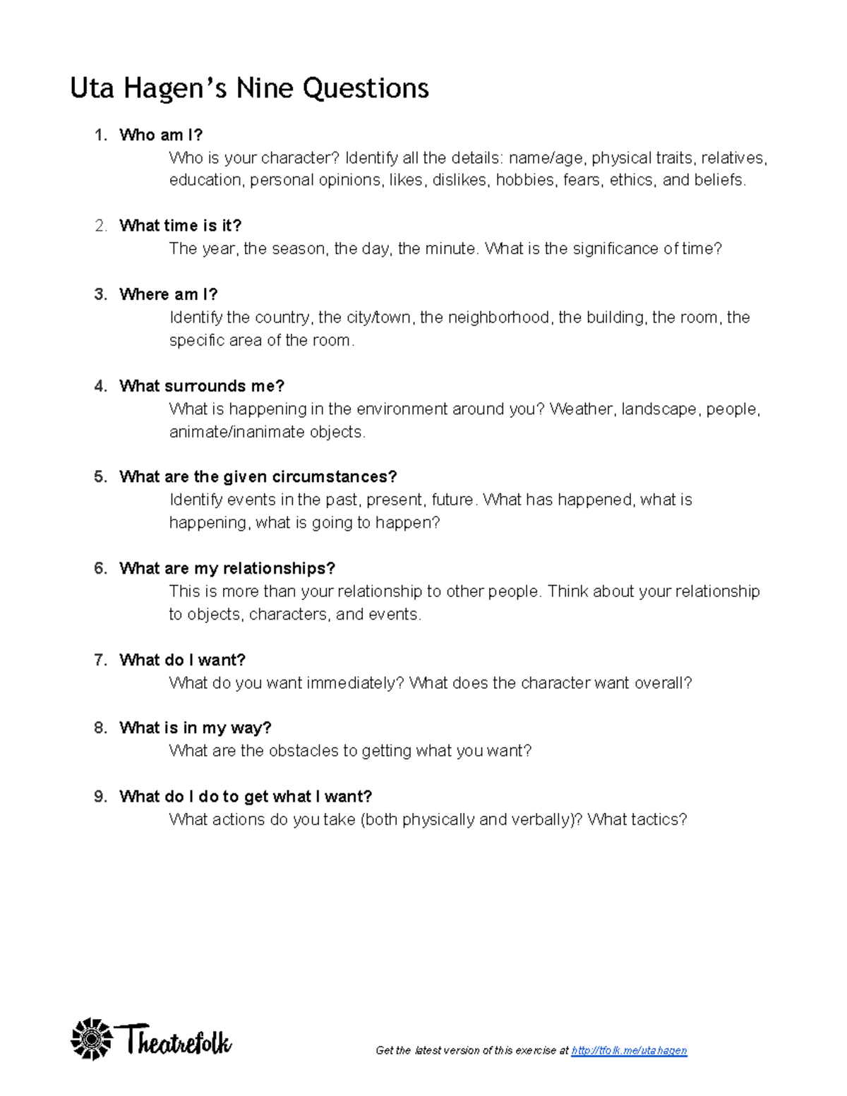 Uta Hagen's 9 Questions - Uta Hagen’s Nine Questions Who am I? Who is ...