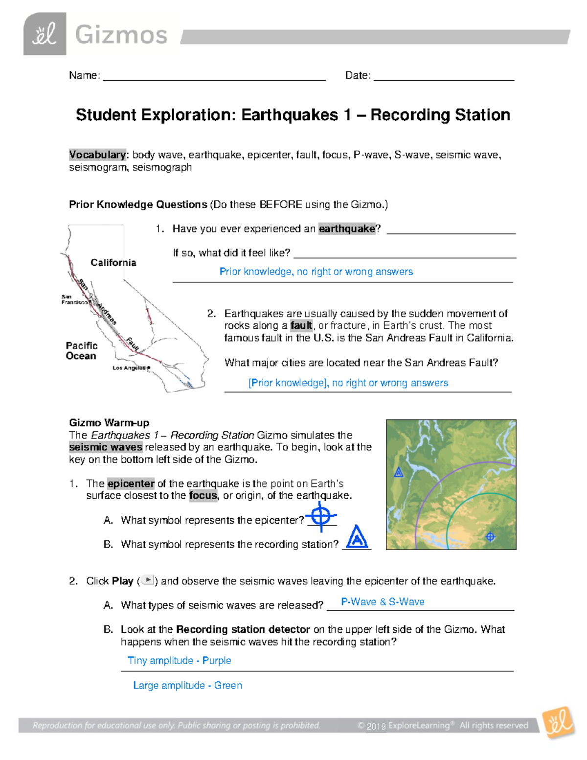 Earthquakes 1: Recording Station Student Exploration Guide - Studocu