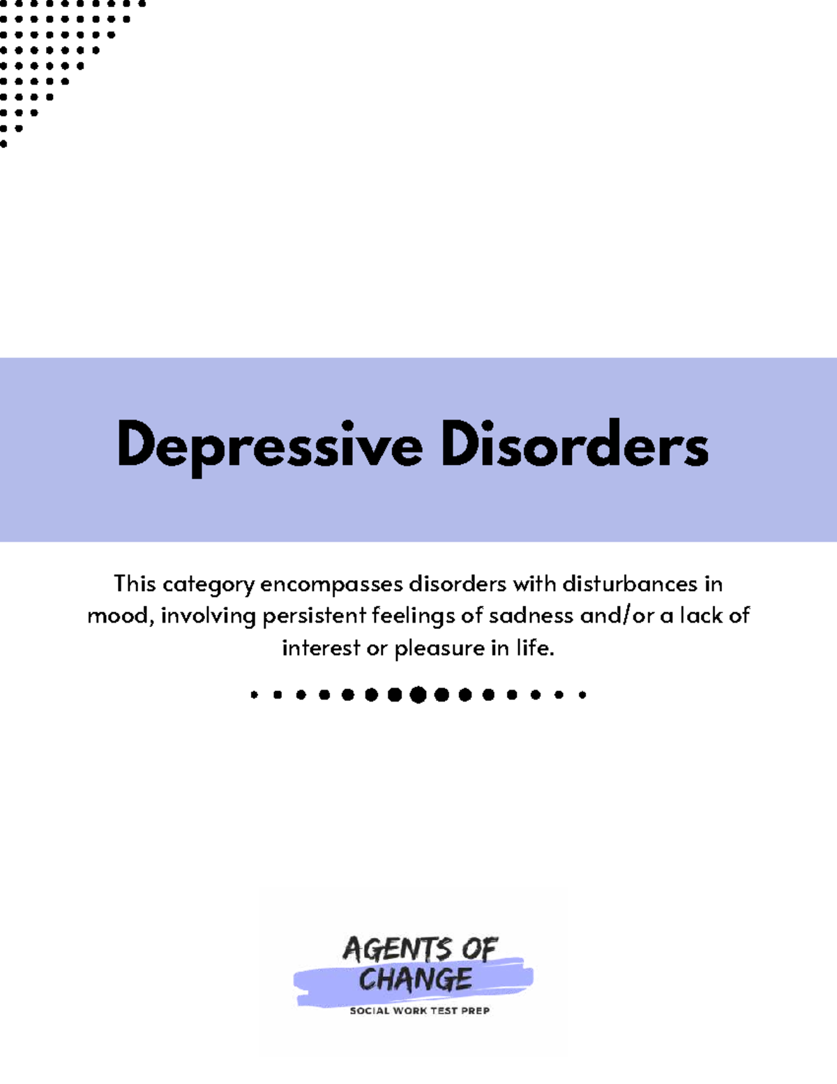 DSM-5 Fact Sheets: Depressive Disorders for ASWB Exam Prep - Studocu