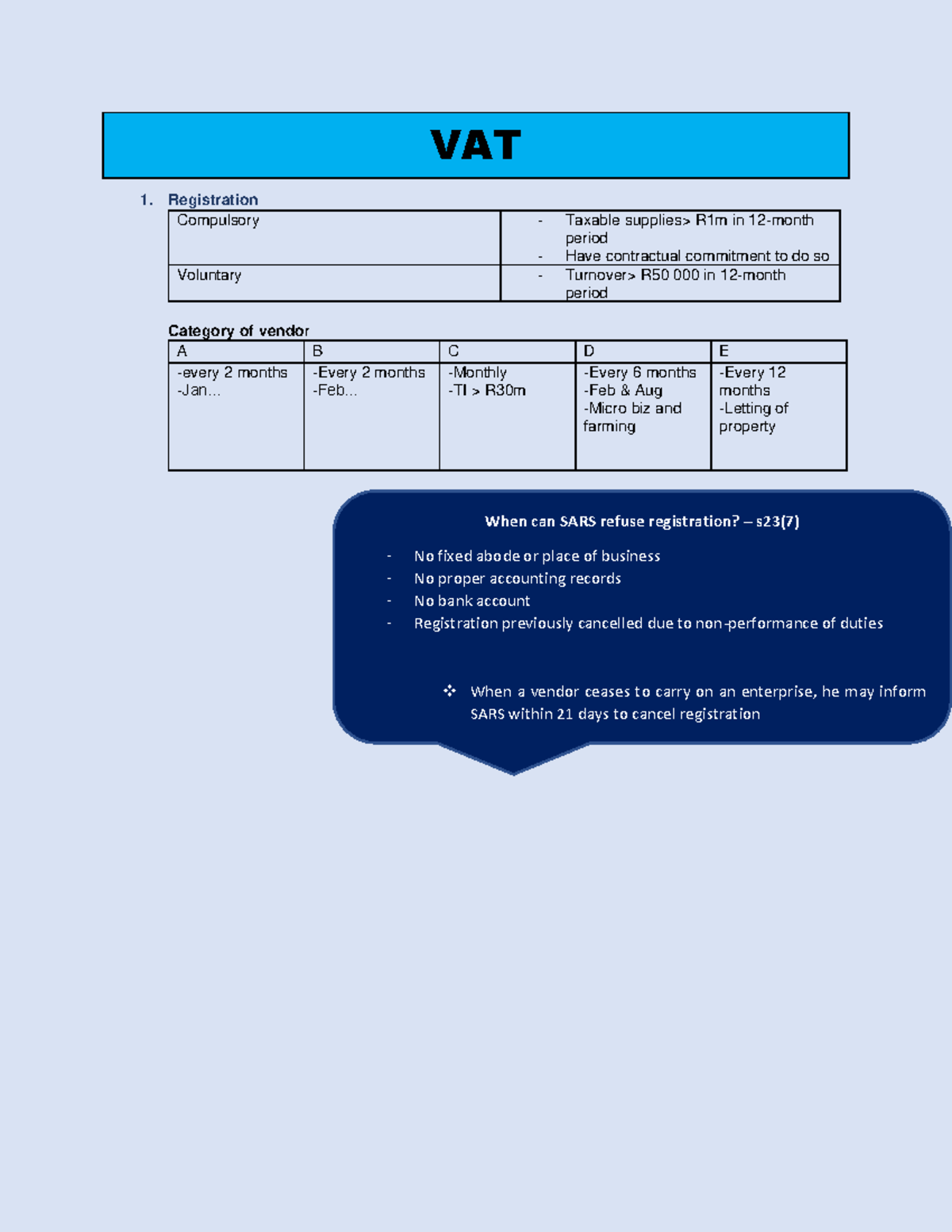 VAT Summary - Registration, Supplies, and Input Tax Rules - Studocu