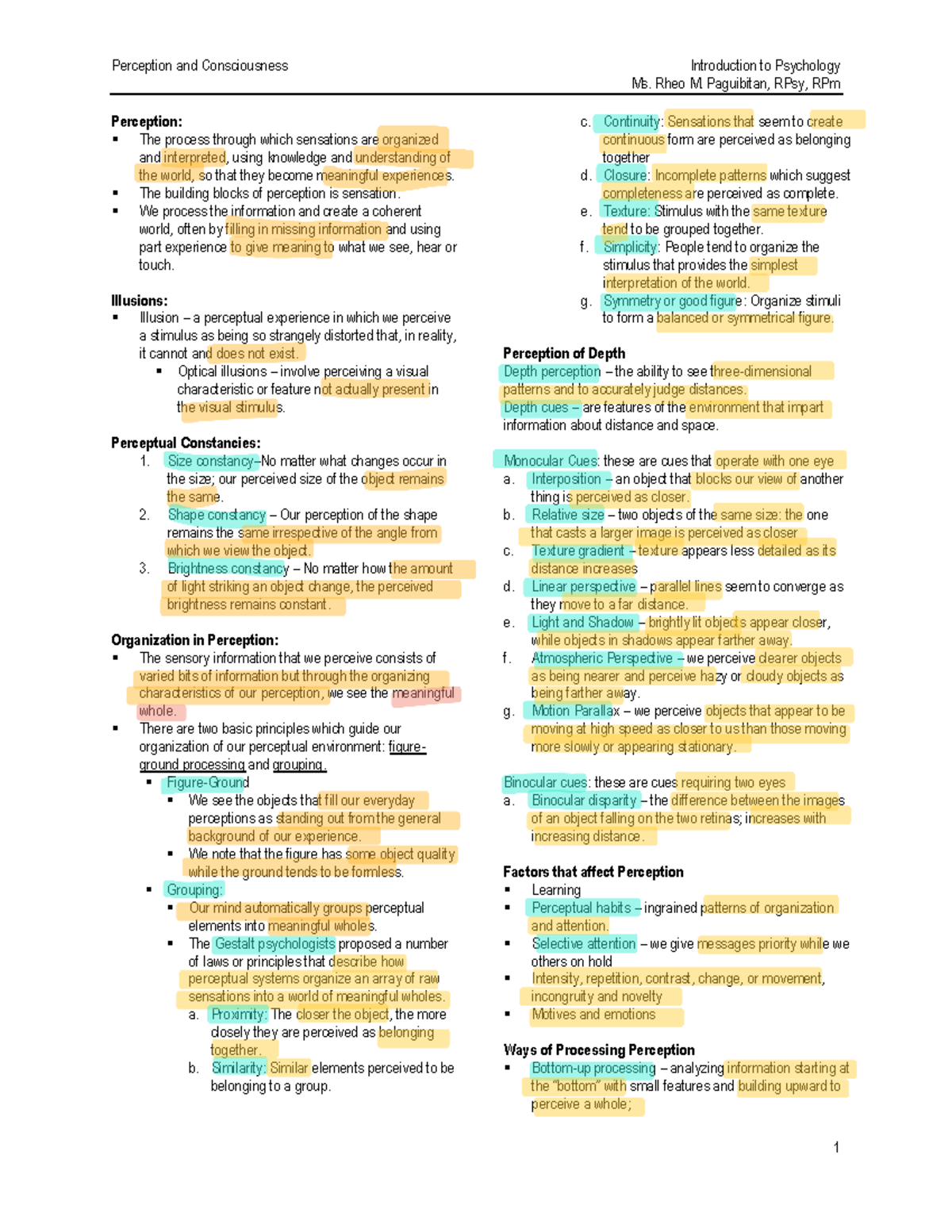 Module 4 Perception and Consciousness - Perception and Consciousness ...