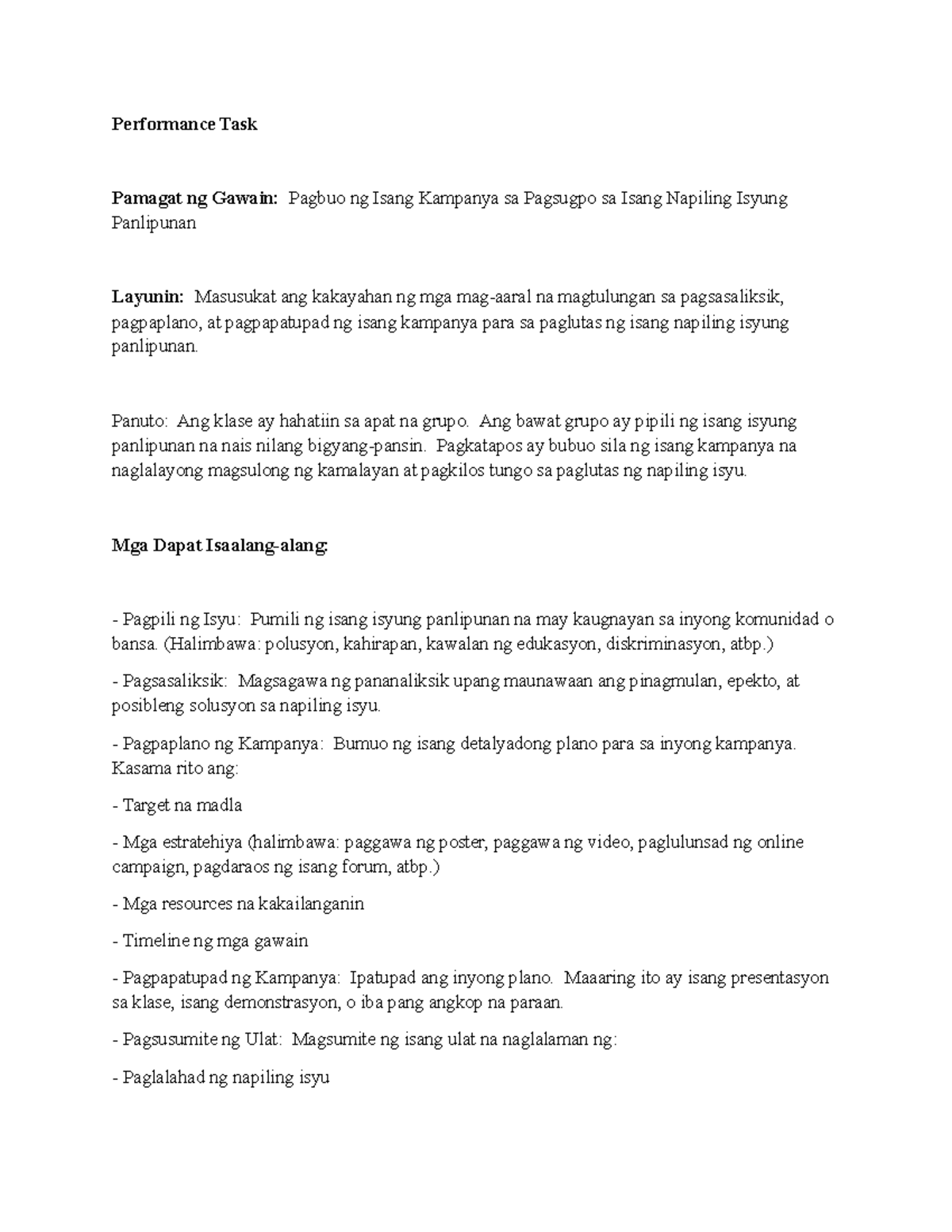 Lesson Plan - Kampanya sa Pagsugpo sa Napiling Isyu sa Komunidad - Studocu
