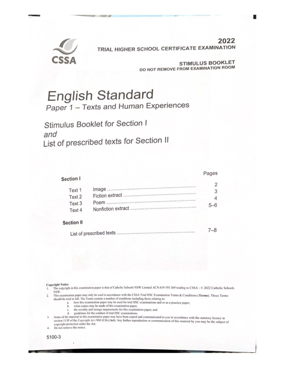 2022 ION L HSC Trial Exam English Std Paper 1 Stimulus Booklet - Studocu