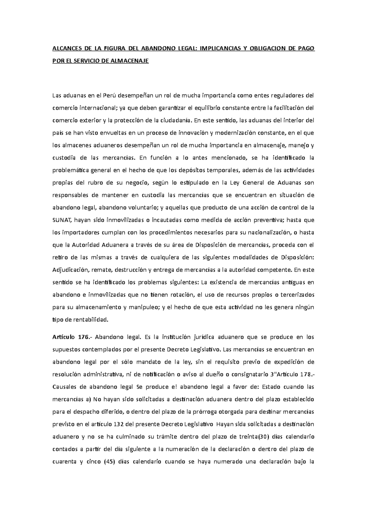 Implicancias del Abandono Legal en el Almacenaje y Pago en Aduanas ...