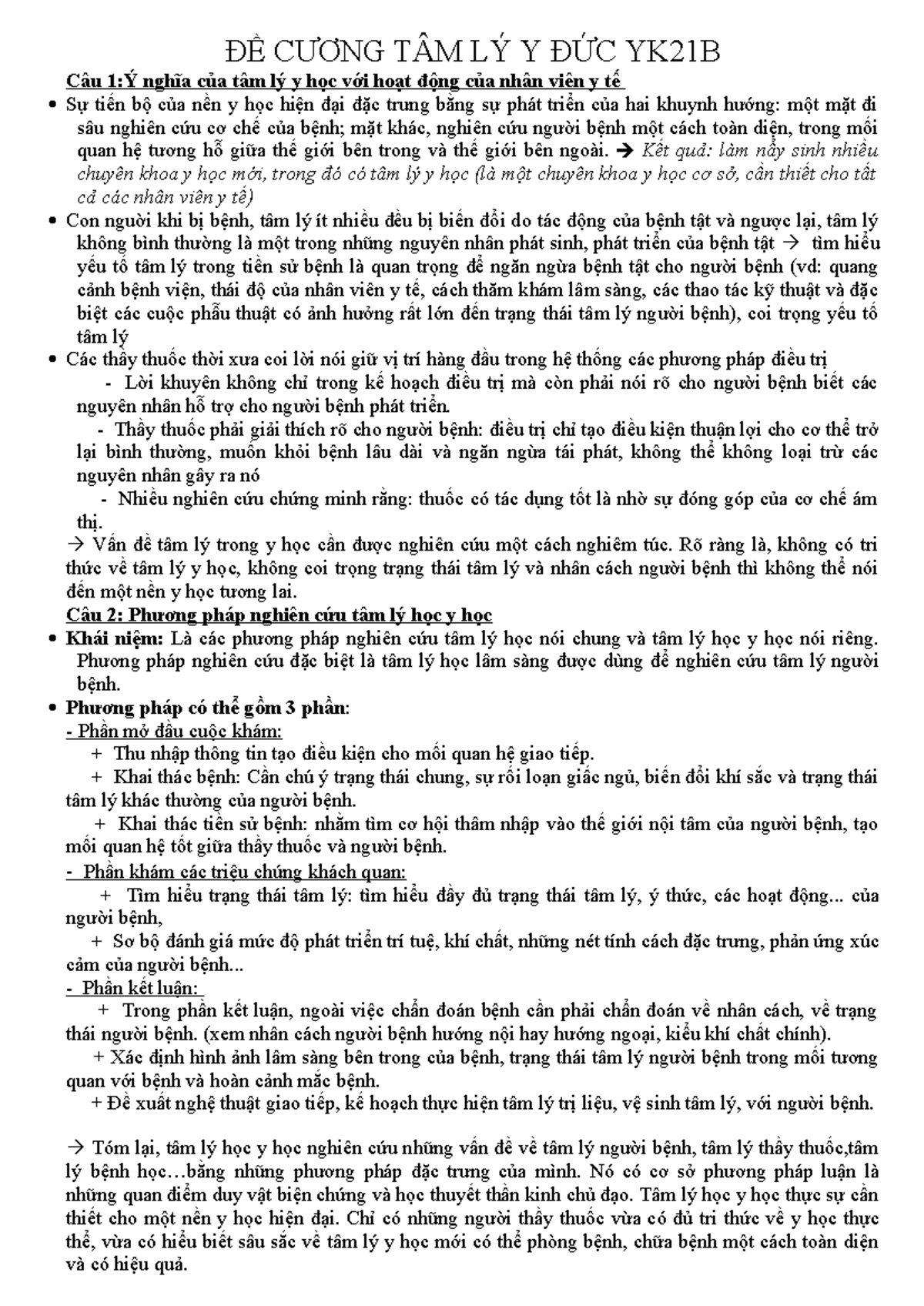 ĐỀ CƯƠNG TÂM LÝ Y ĐỨC YK21B: Khái Niệm và Phương Pháp Nghiên Cứu - Studocu