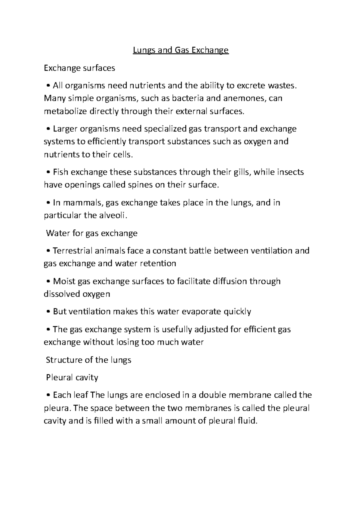 Lungs and Gas Exchange - Biology A Level OCR A Notes & Overview - Studocu