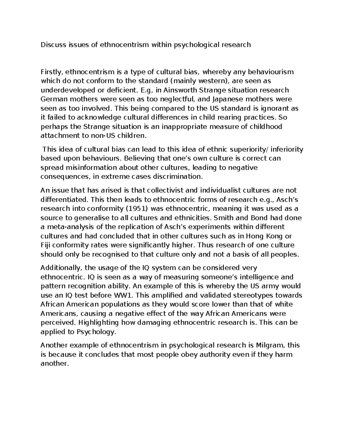 Ethnocentrism in Psychological Research: A Critical Discussion - Studocu
