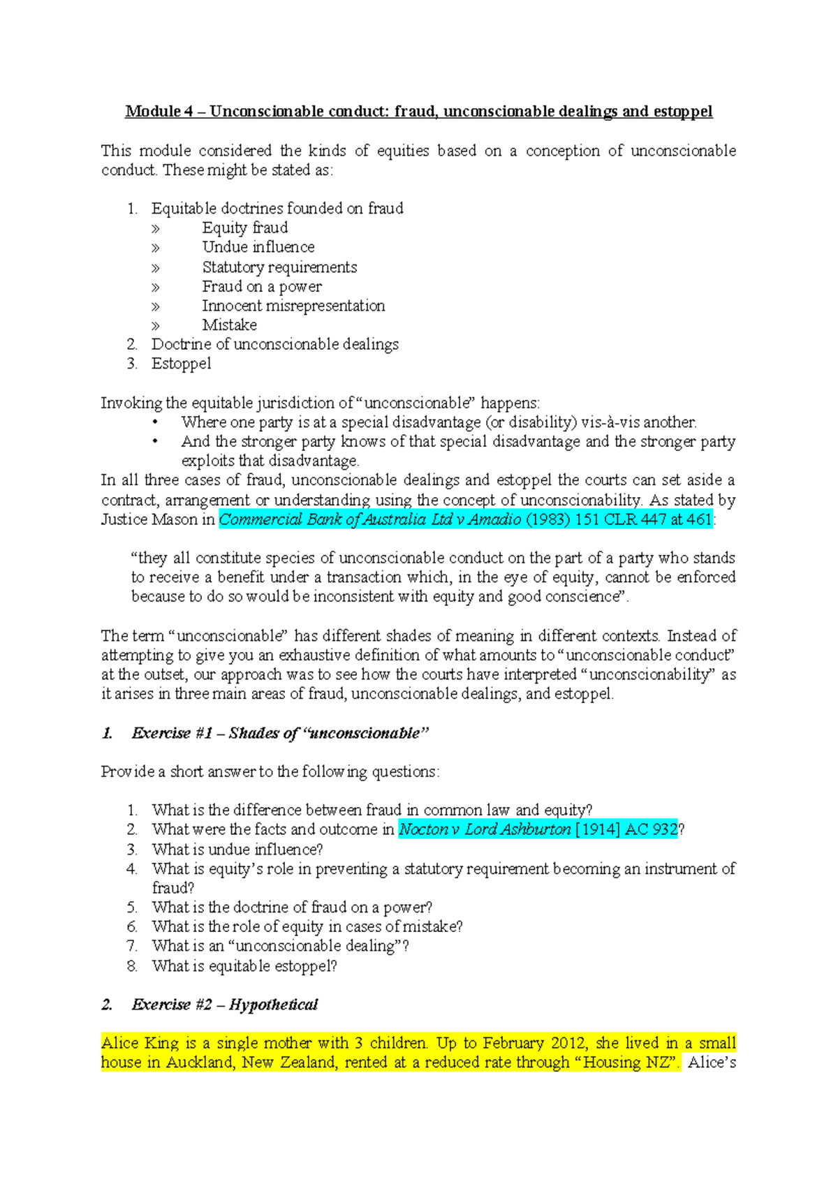 Equity and Trusts - Module 4: Unconscionable Conduct and Estoppel - Studocu