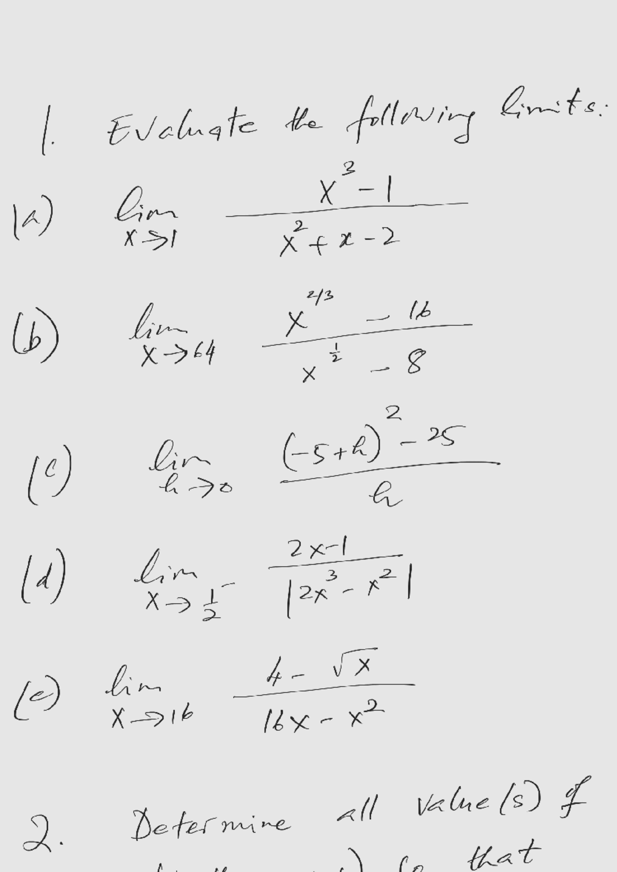 Lab 2 - Evaluating Limits and Determining Values for Existence - Studocu