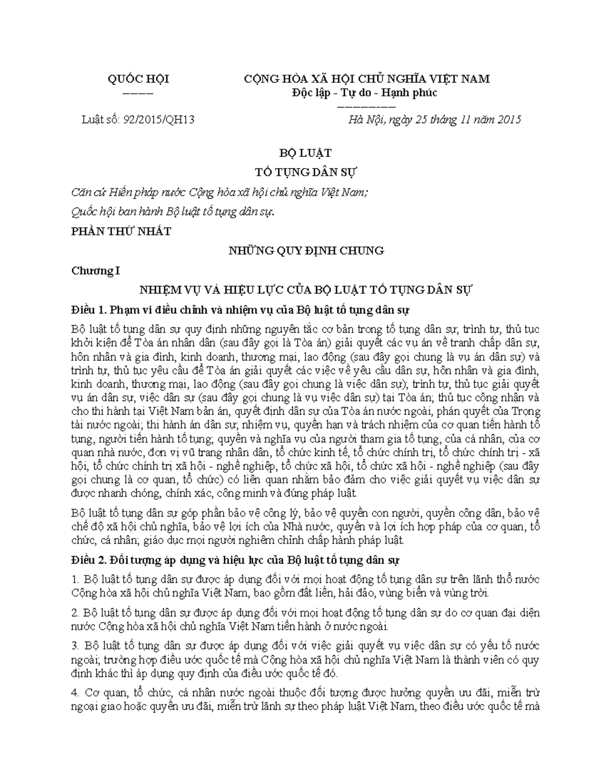Bo luat to tung dan su so 92 2015 qh136767 - QUỐC HỘI - CỘNG HÒA XÃ HỘI ...