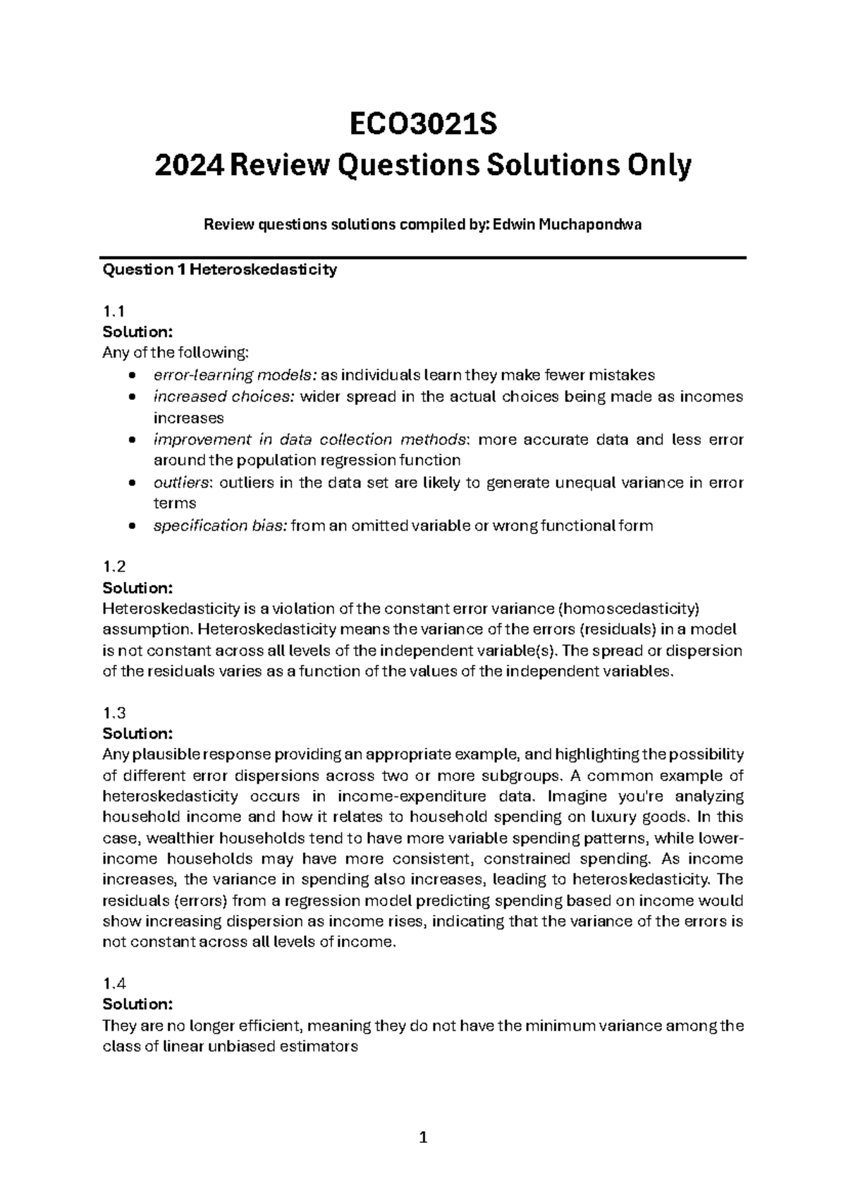 2024 Part B Review Questions Solutions Only - ECO3021S 2024 Review ...