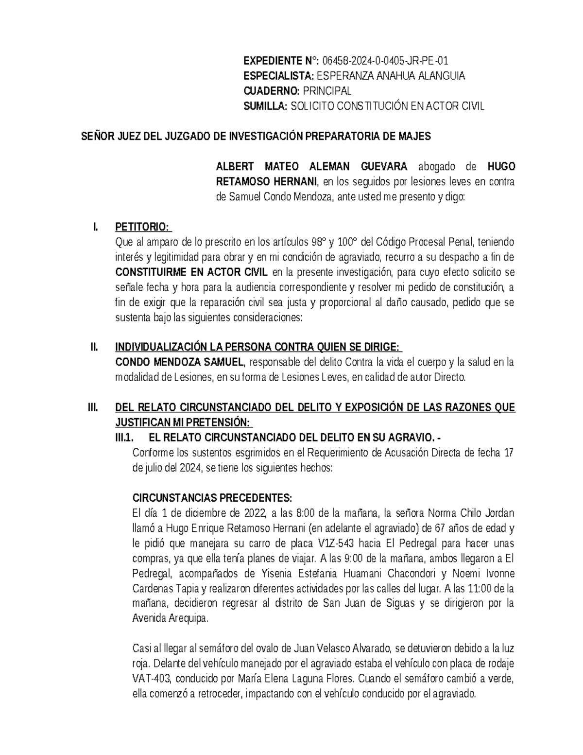 Constitución EN Actor Civil - Roxana REP DE Menor - EXPEDIENTE N ...