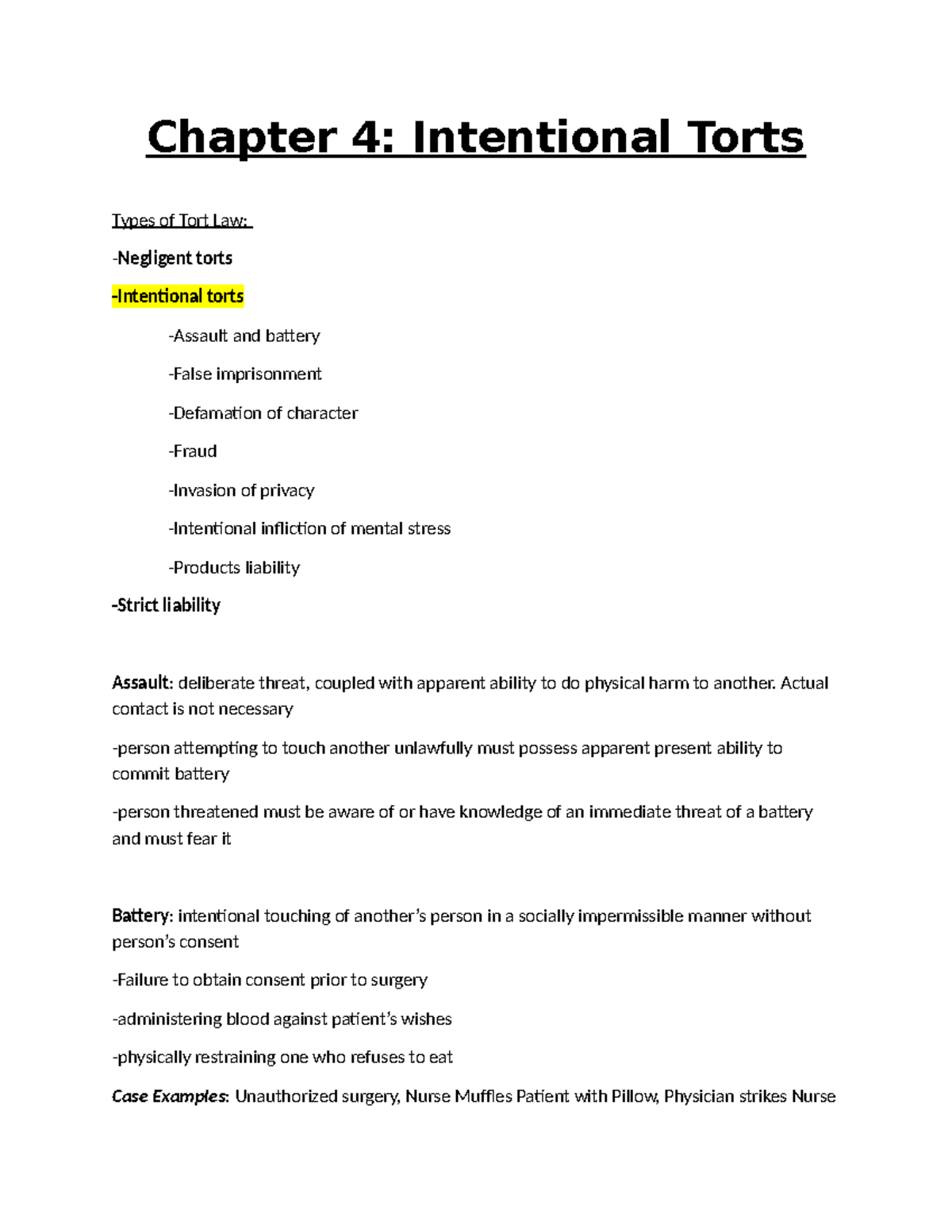 Chapter 4: Intentional Torts - Fraud, Defamation & Products Liability ...