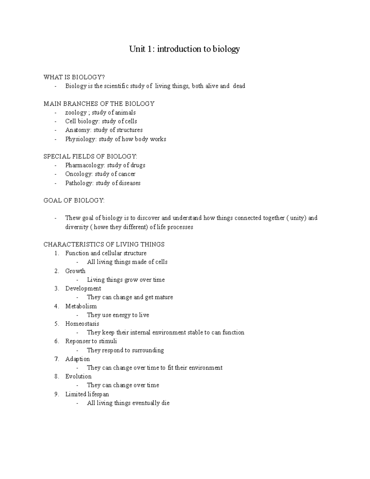Copy of bio notes - Unit 1: introduction to biology WHAT IS BIOLOGY ...