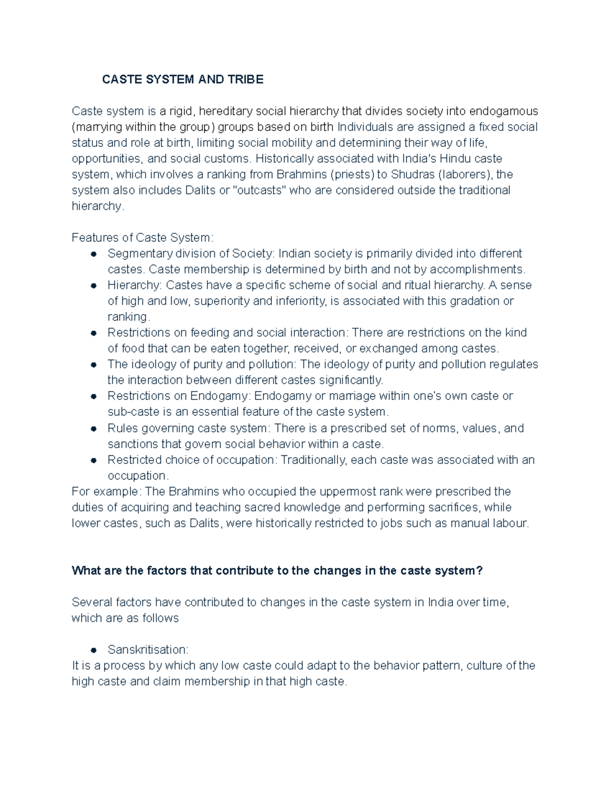 Caste System and Tribe: An In-Depth Analysis of Social Structures - Studocu