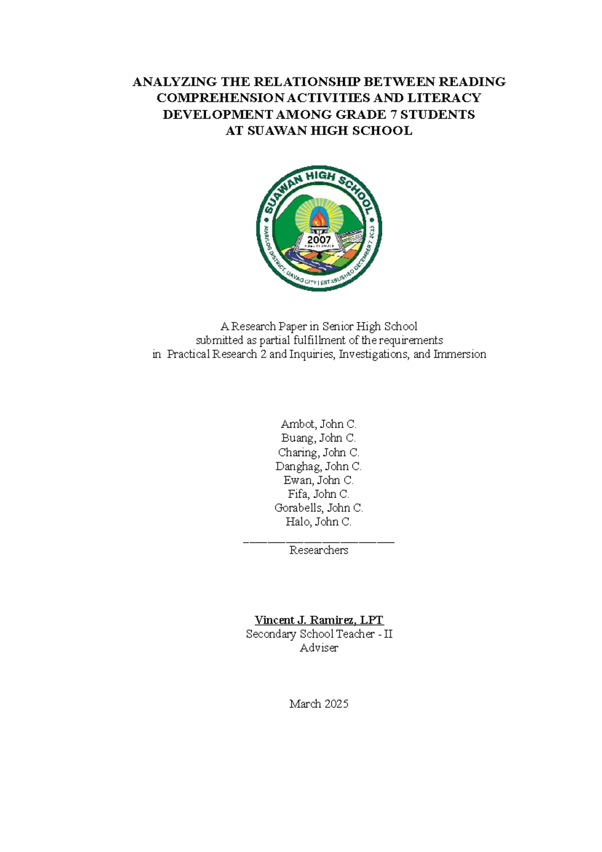 G7 Practical Research 2: Reading Comprehension & Literacy Development ...