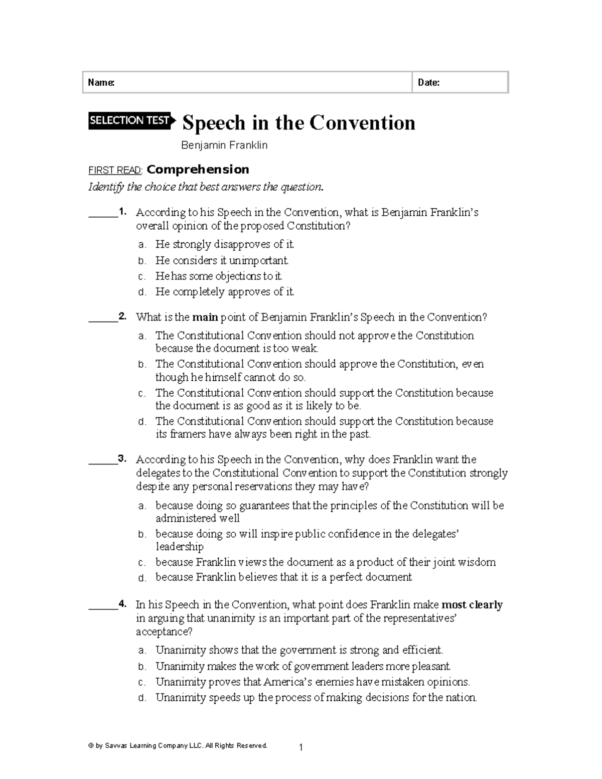 Speech in the convention for final - Name: Date: Speech in the ...