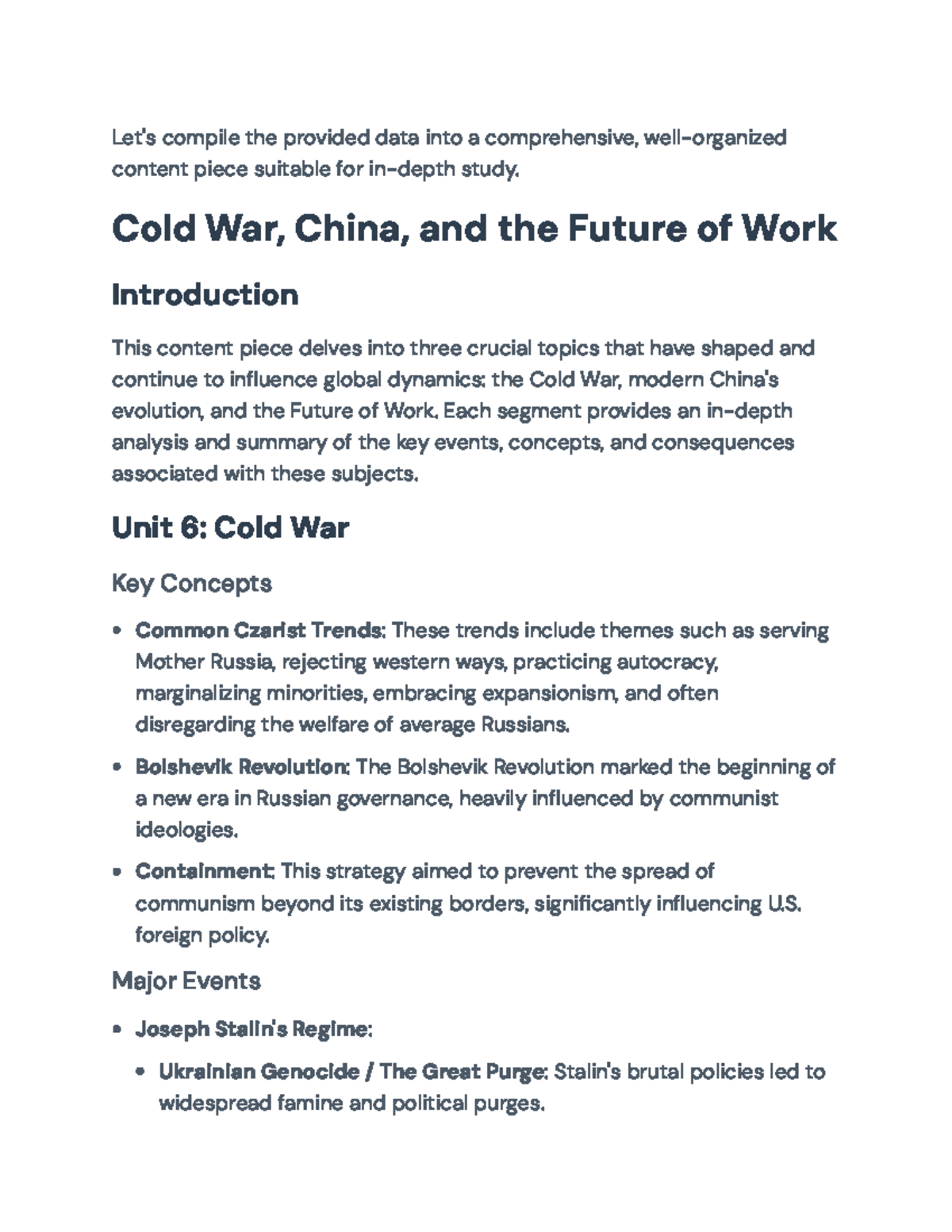 Cold War, China, and Future Work: A Comprehensive Study Guide - Studocu