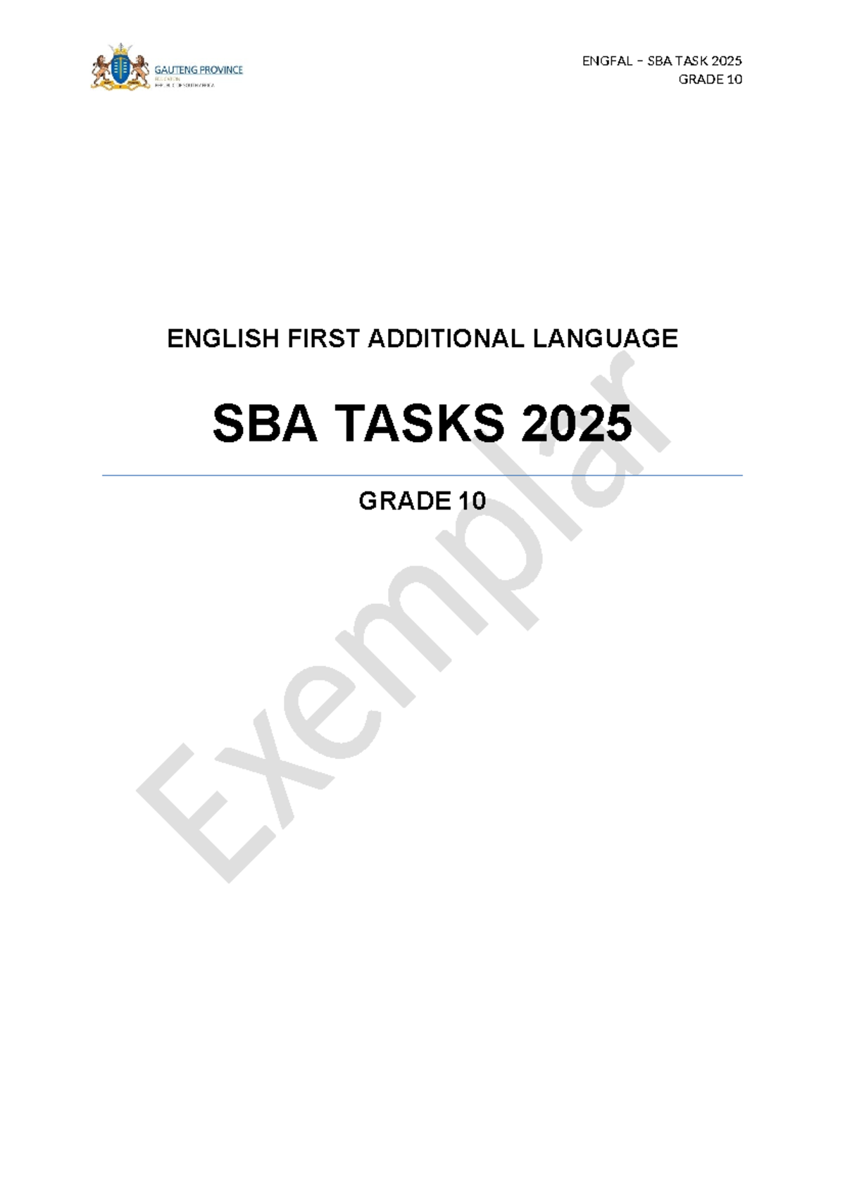 ENGFAL 2025 GRADE 10 SBA TASKS: ORAL & WRITING EXEMPLARS - Studocu