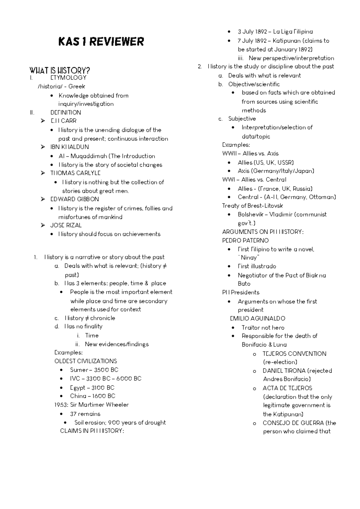 KAS-1-LE1: Comprehensive History Reviewer and Insights - Studocu