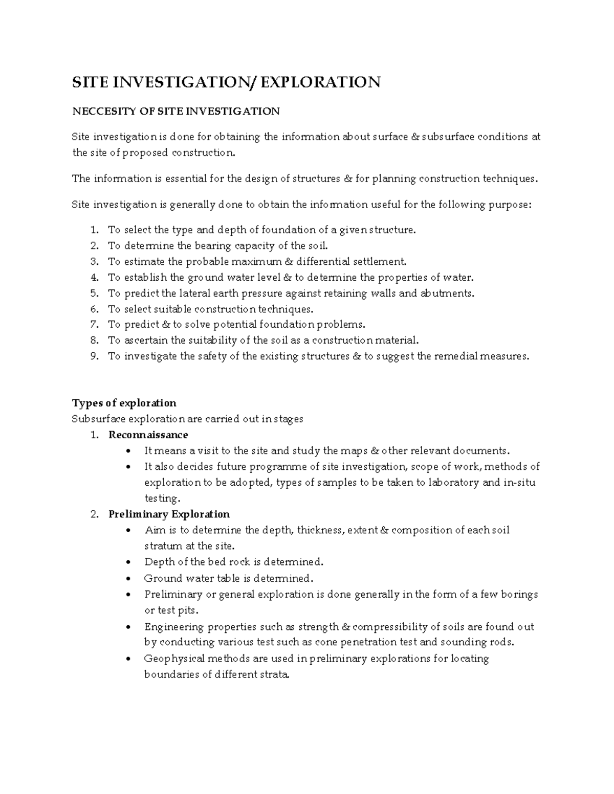 2 SITE Investigation: Importance, Types, and Planning Overview - Studocu