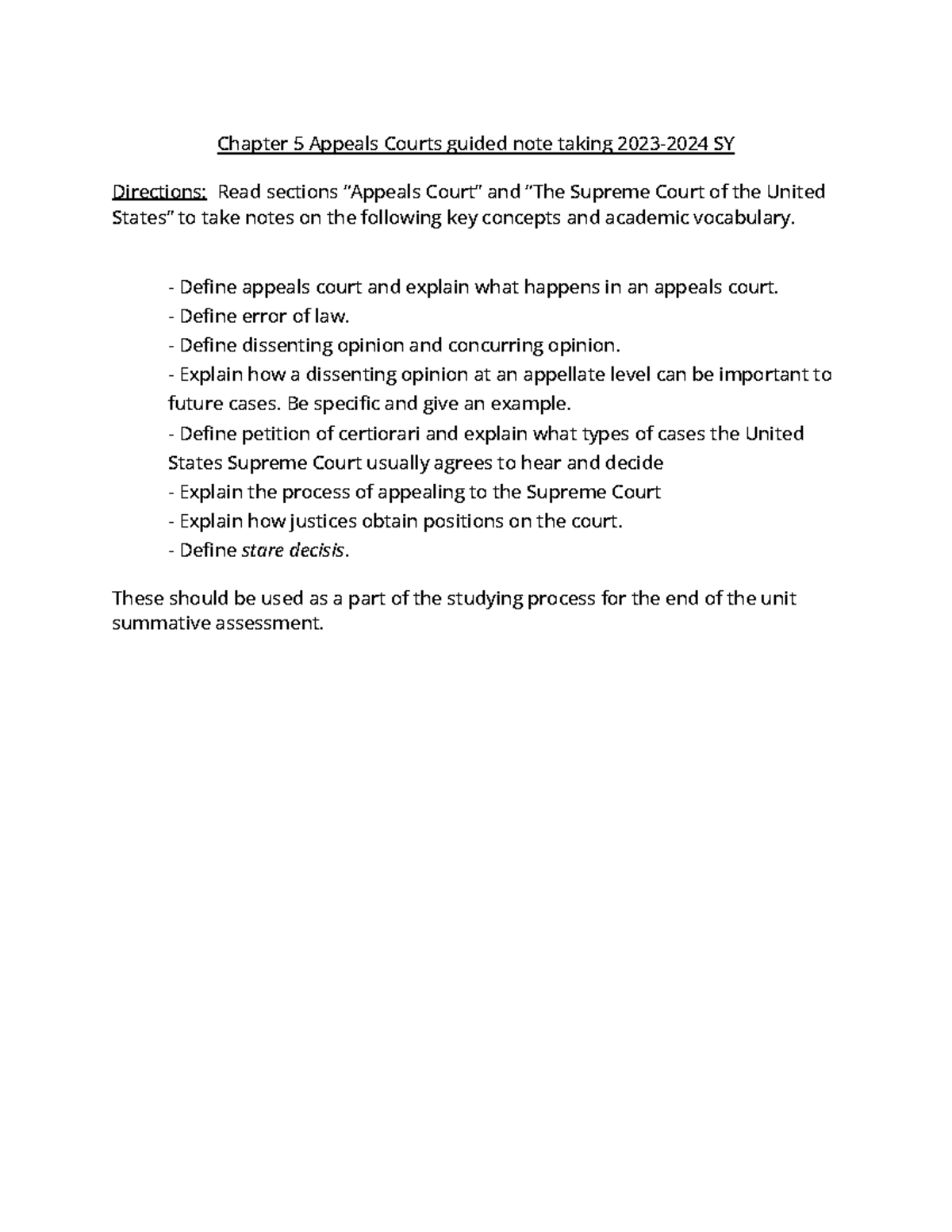 Chapter 5: Guided Notes on Appeals Courts for 2023-2024 SY - Studocu