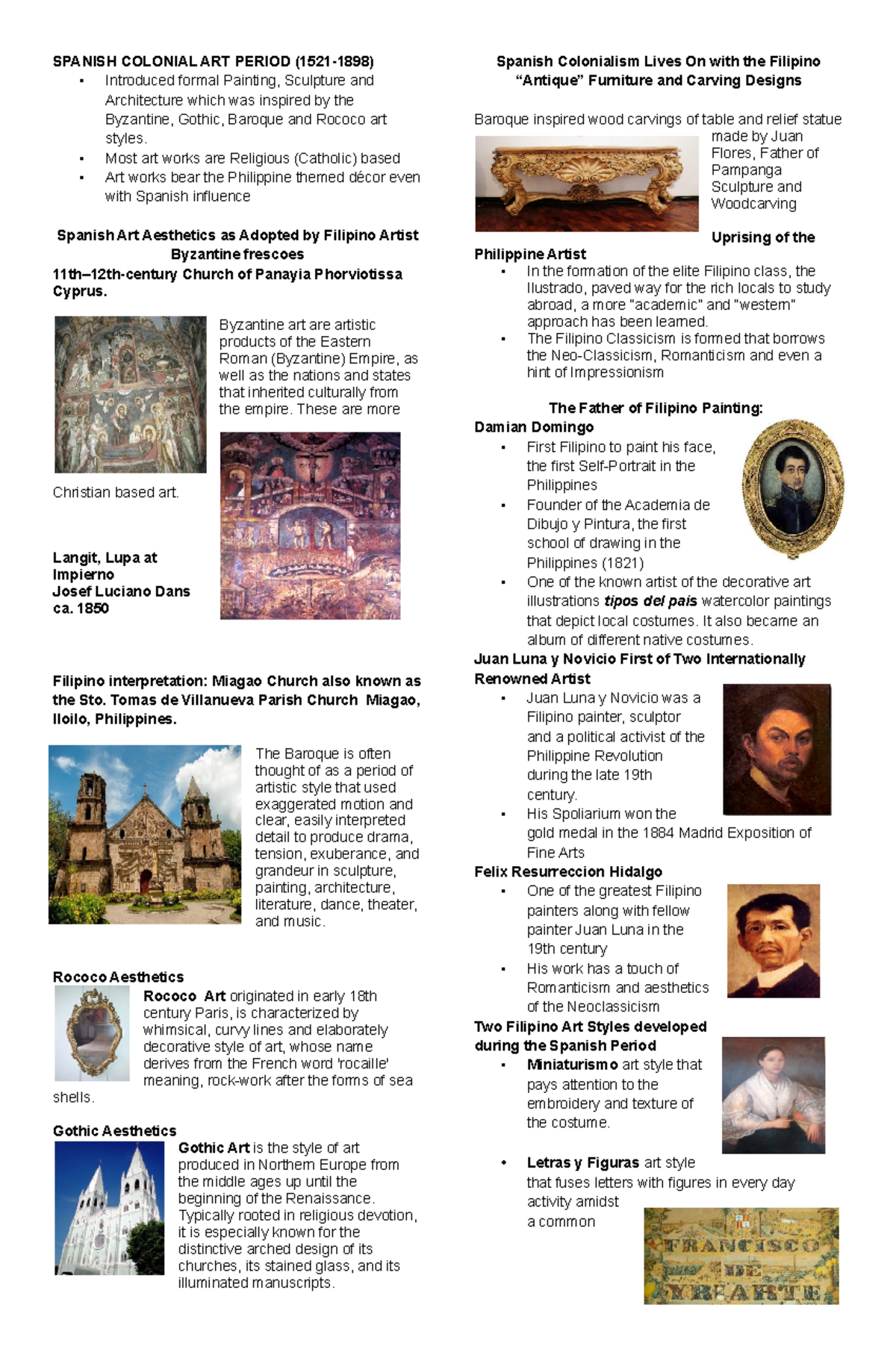 Handout spanish - Notes - SPANISH COLONIAL ART PERIOD (1521-1898 ...