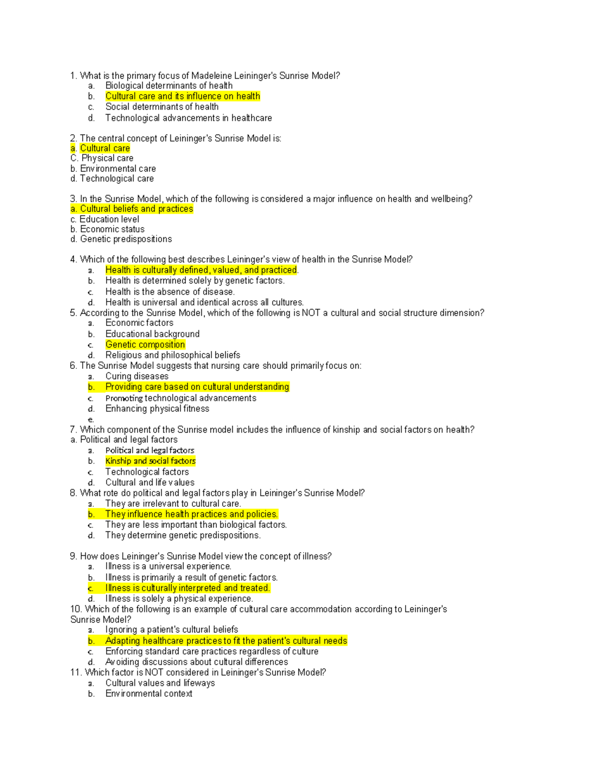 Tcn - Leininger's Sunrise Model Review for Nursing Practice - Studocu