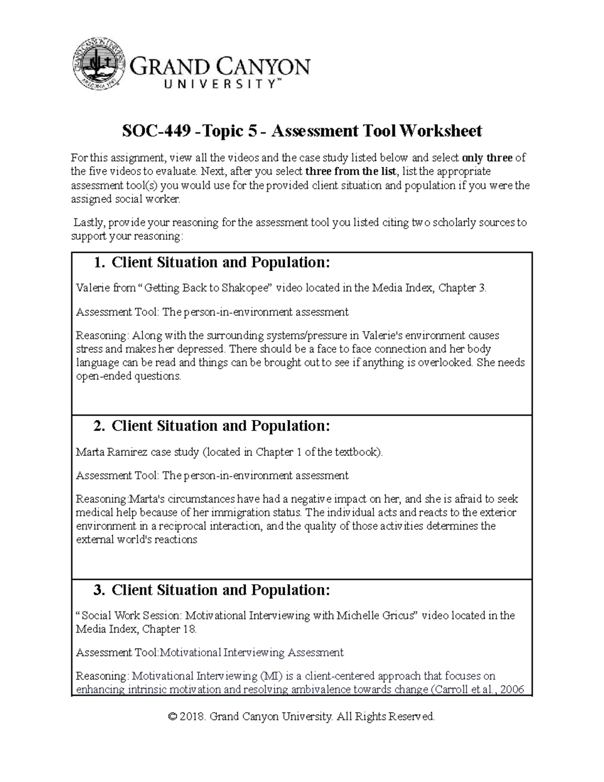 SOC 449 T5 Assessment Tool Worksheet: Evaluating Client Situations ...