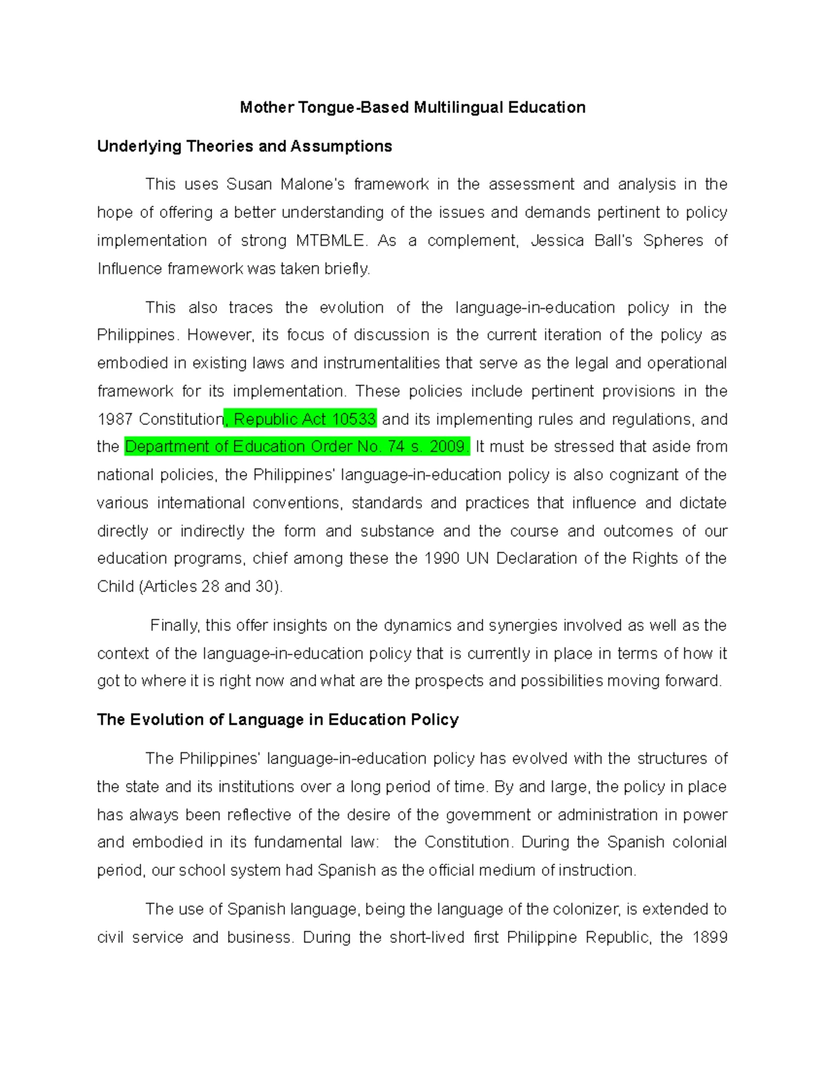 Policy Guidelines on the Implementation of Grades 1 to 10 of the K to ...