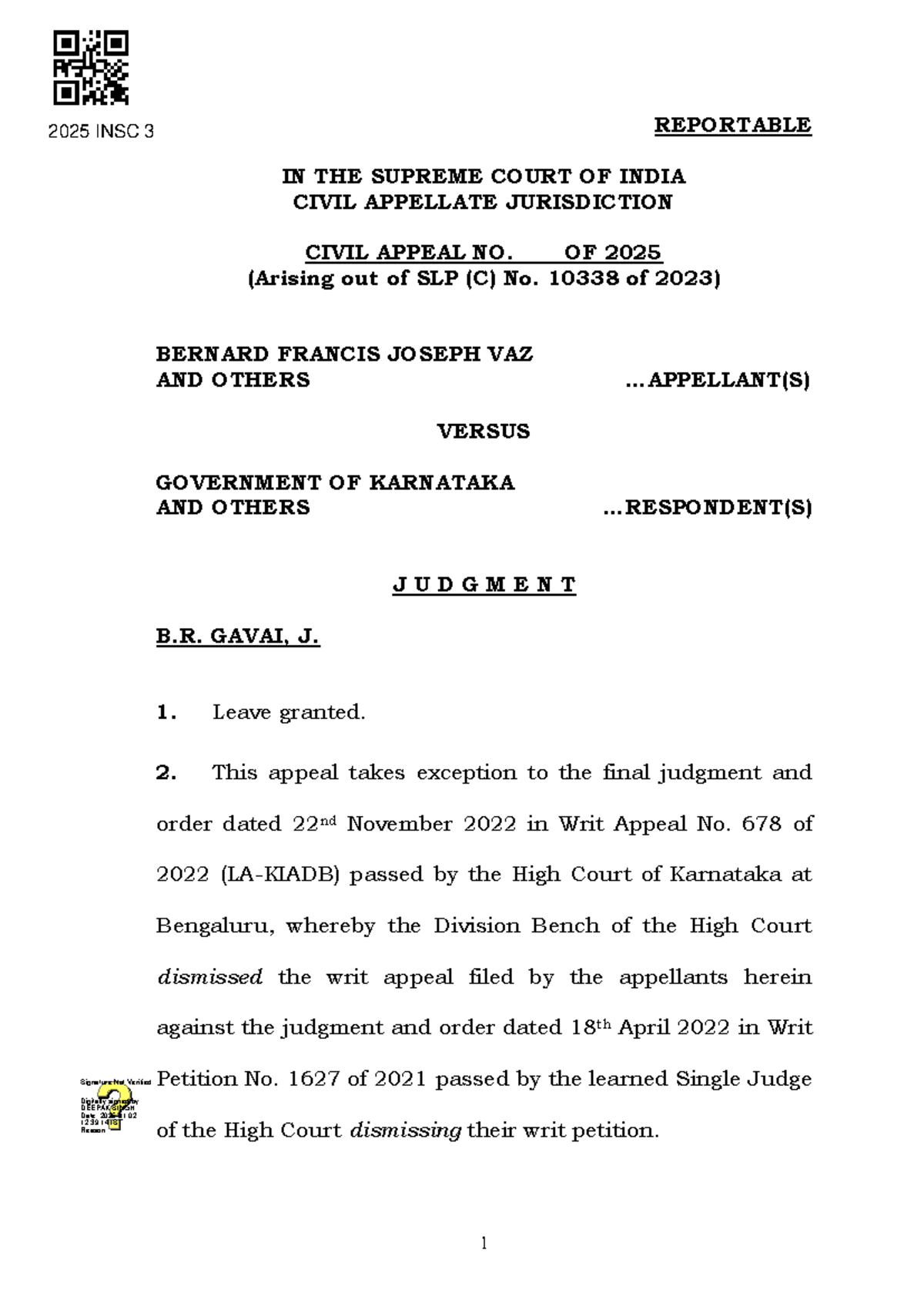 Supreme Court Civil Appeal 2025: Bernard Francis Joseph Vaz vs ...