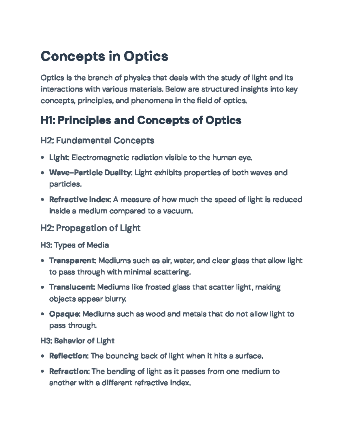 Principles and Concepts of Optics: Key Theories and Applications (PHYS ...
