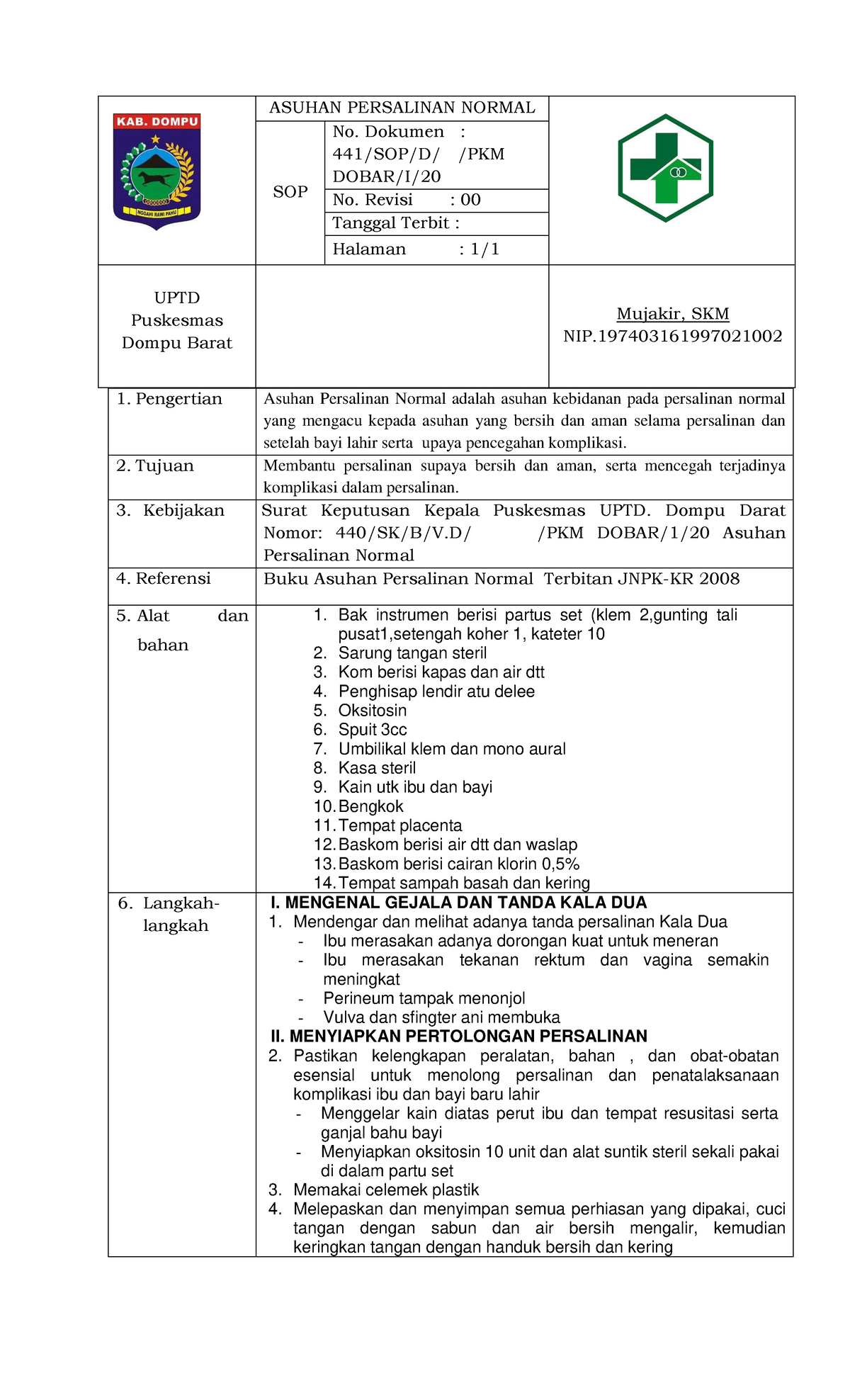 SOP Asuhan Persalinan Normal: Prosedur dan Panduan Praktis - Studocu