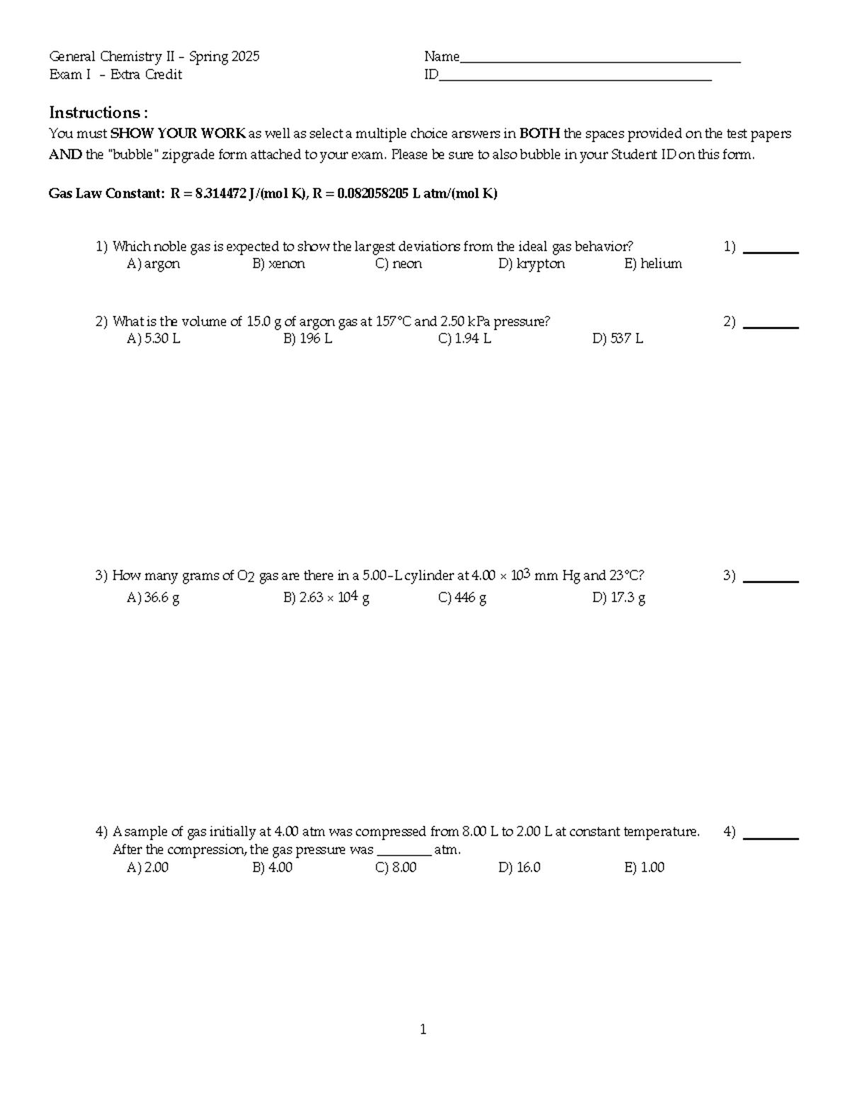 General Chemistry II - Exam 1 Extra Credit Guide Spring 2025 - Studocu