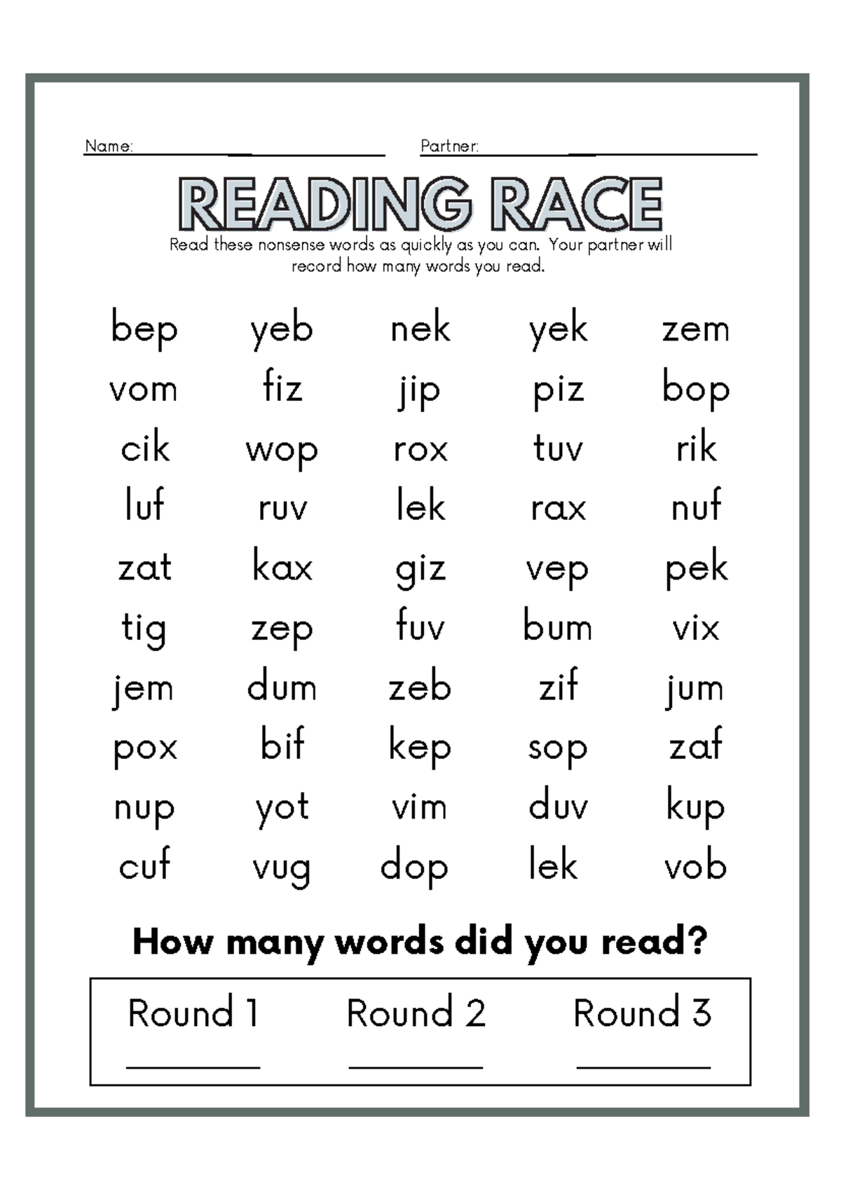 Reading Race: Sight Words Worksheets for Fluency Practice - Studocu