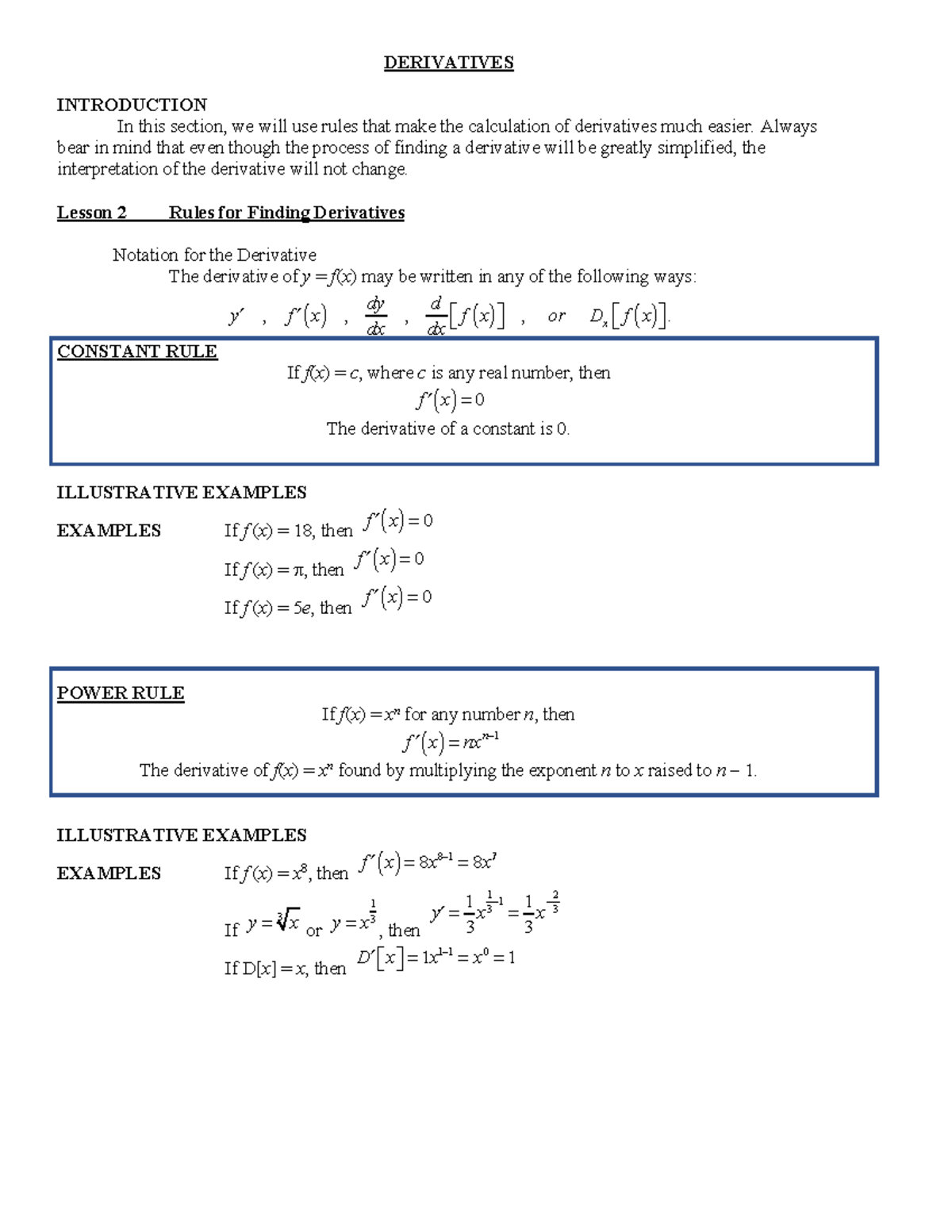 DERIVATIVES INTRODUCTION: Lesson 2 on Finding Derivatives - Studocu