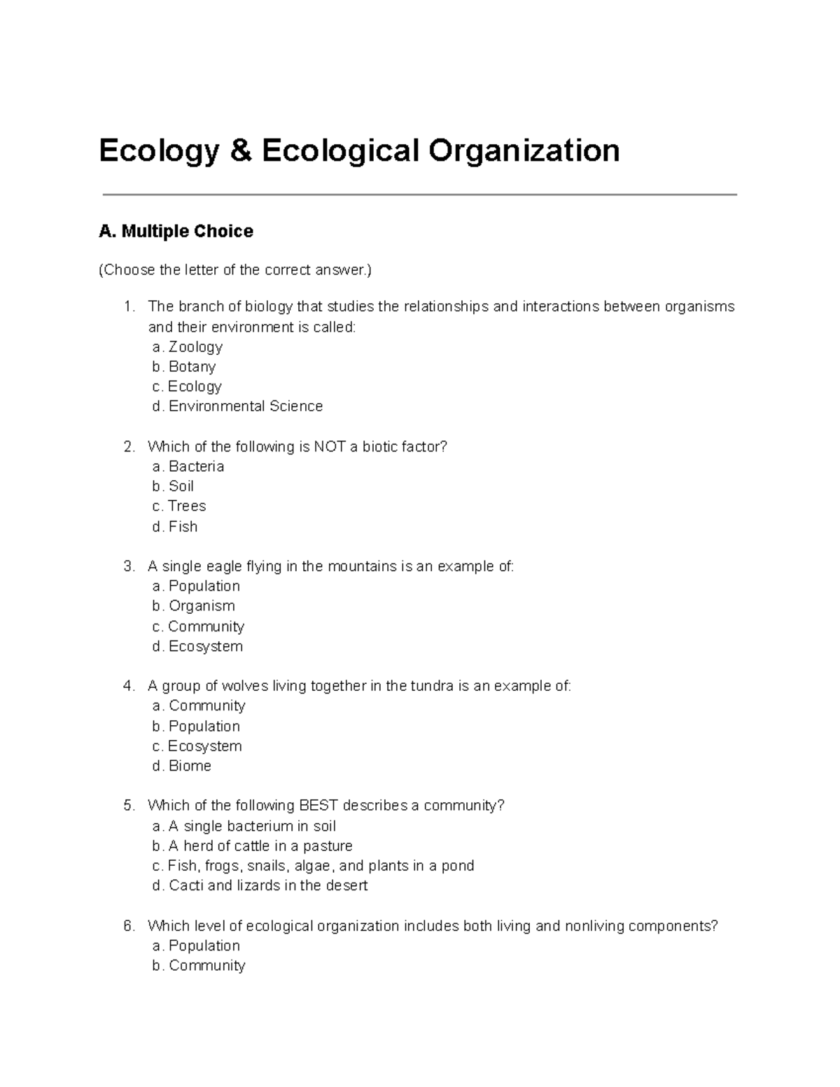 Lesson 3 Quiz - Ecology Practice (ECOL 101) - Studocu